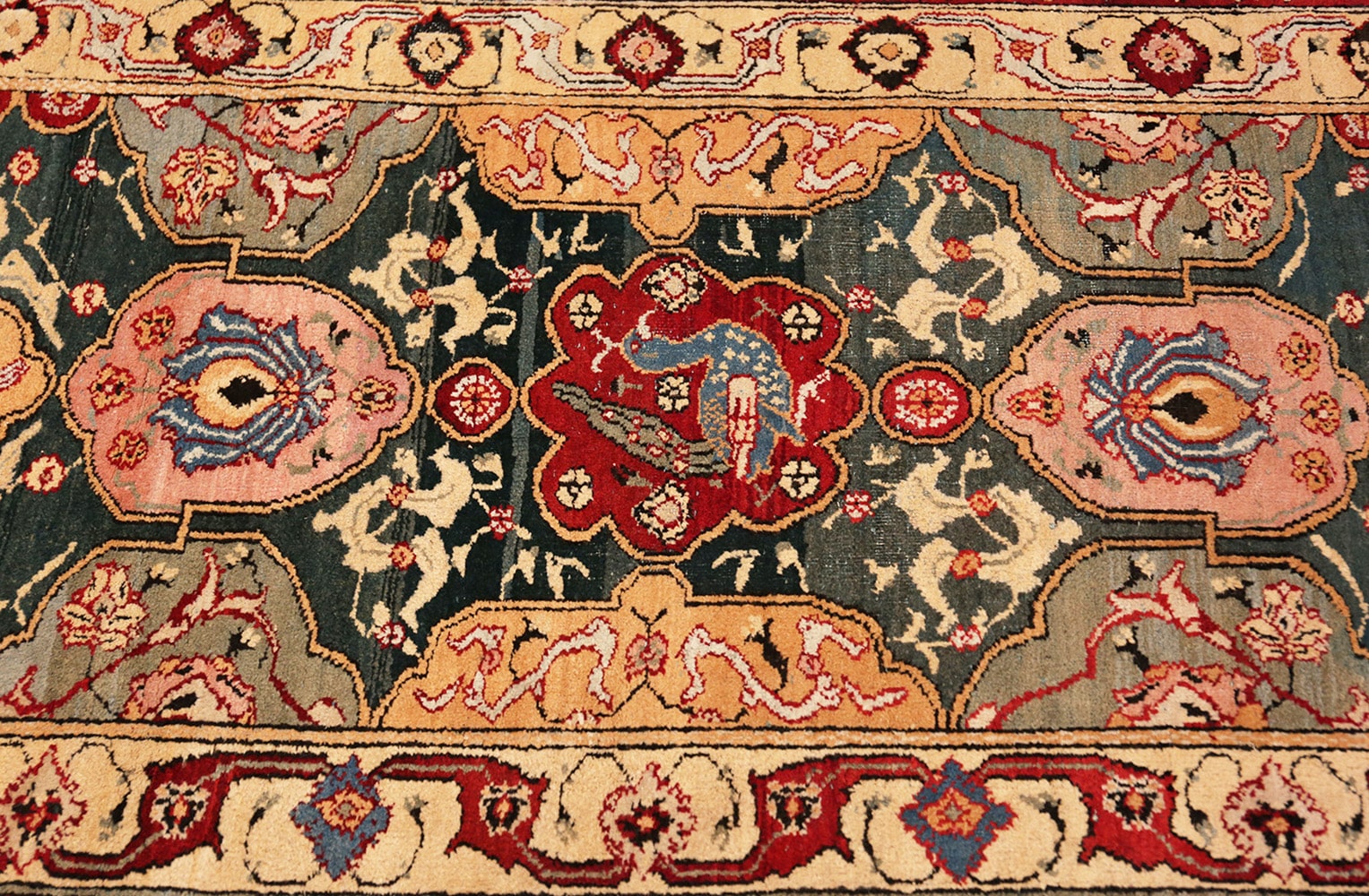 Large Red & Green Antique India Agra Rug 41269 Nazmiyal Rugs