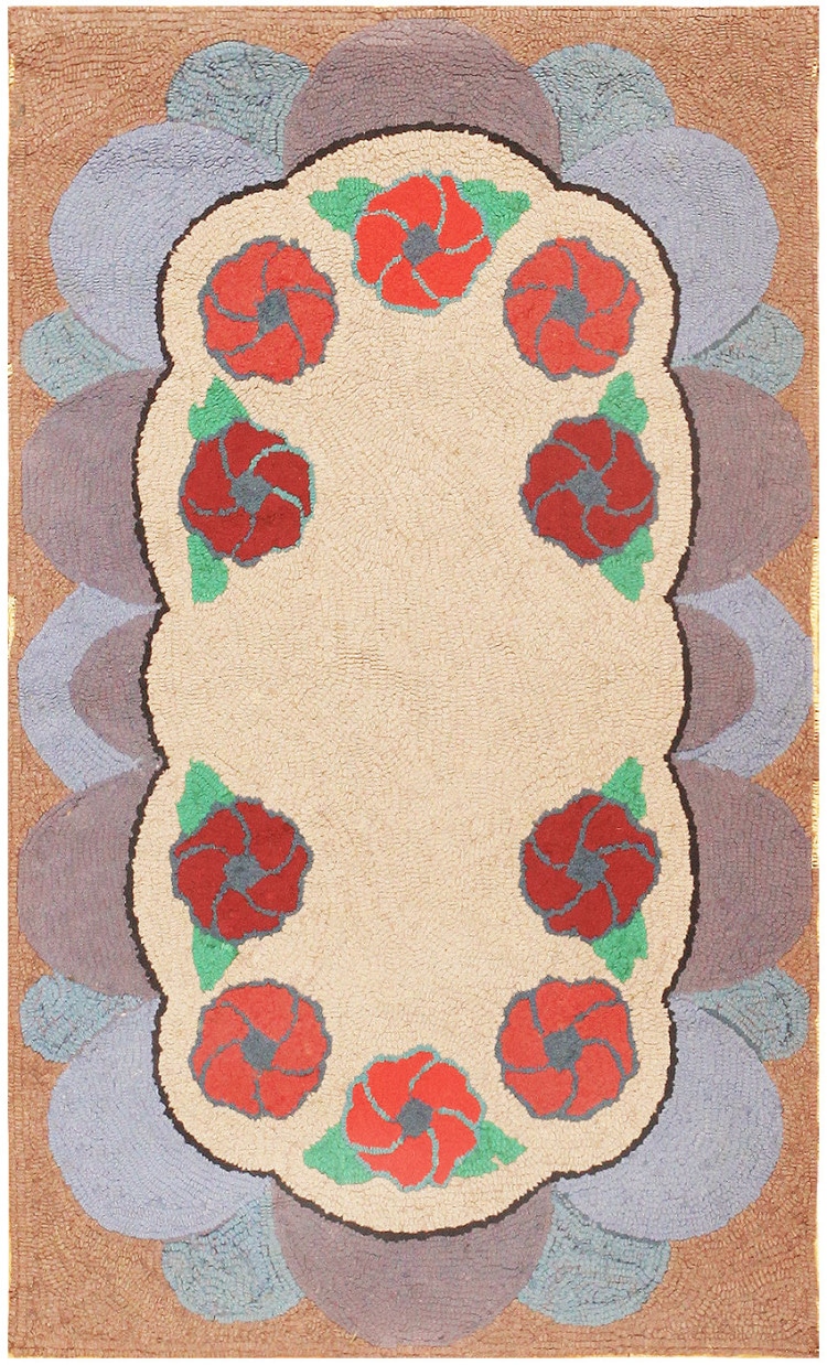 Small Antique American Floral Hooked Rug 72394 Nazmiyal Rugs