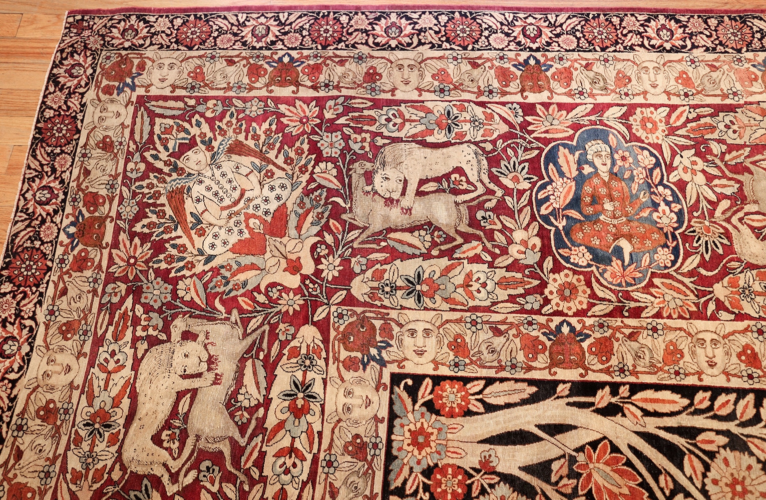 Oversized Antique Persian Hunting Scene Kerman Rug 48796 Nazmiyal