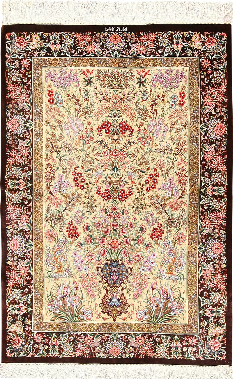 Luxurious Vintage Persian Qum Silk Rug 72793 Nazmiyal Rugs
