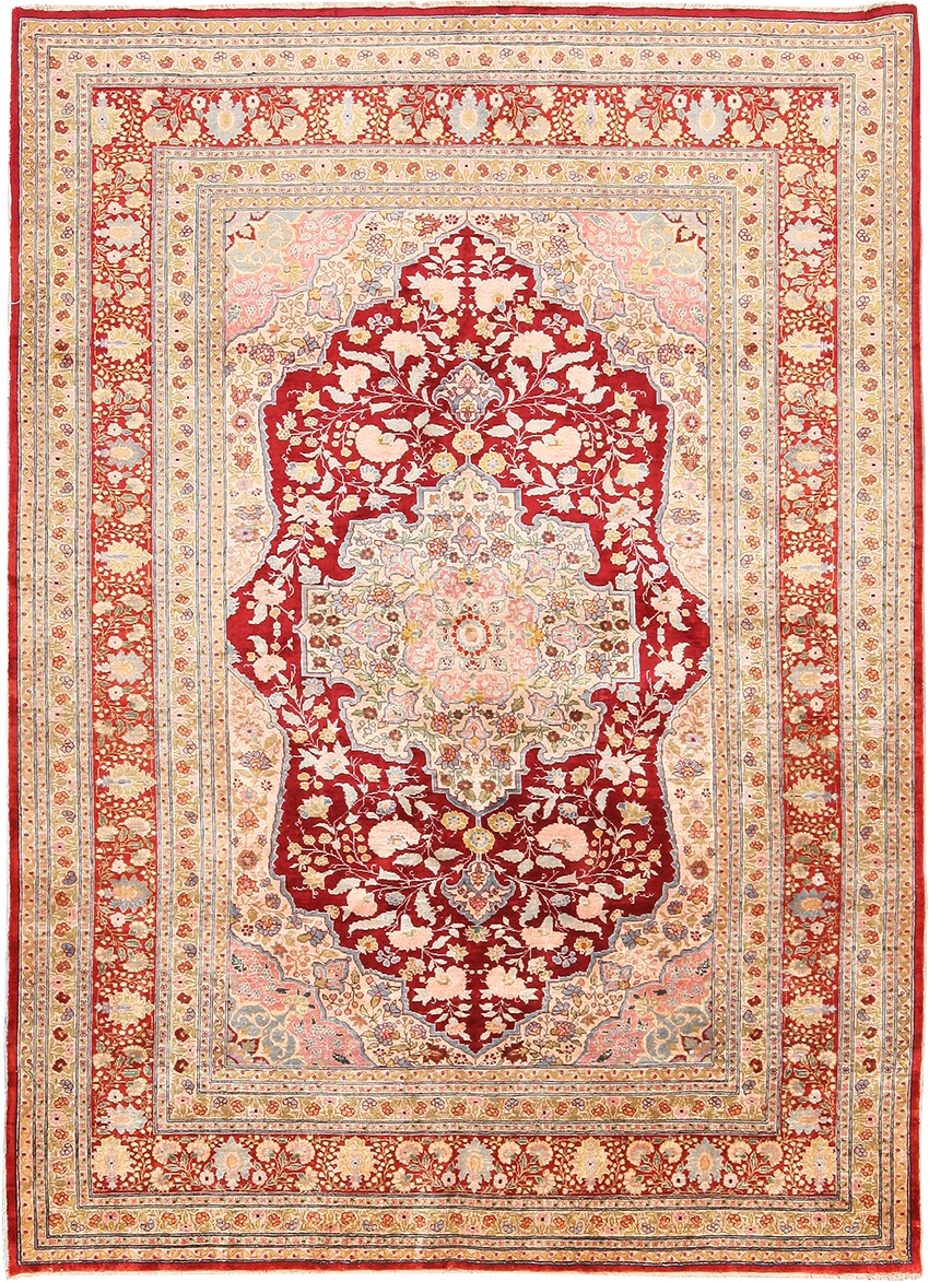 Beautiful Fine Antique Persian Silk Tabriz Rug 70767 by Nazmiyal