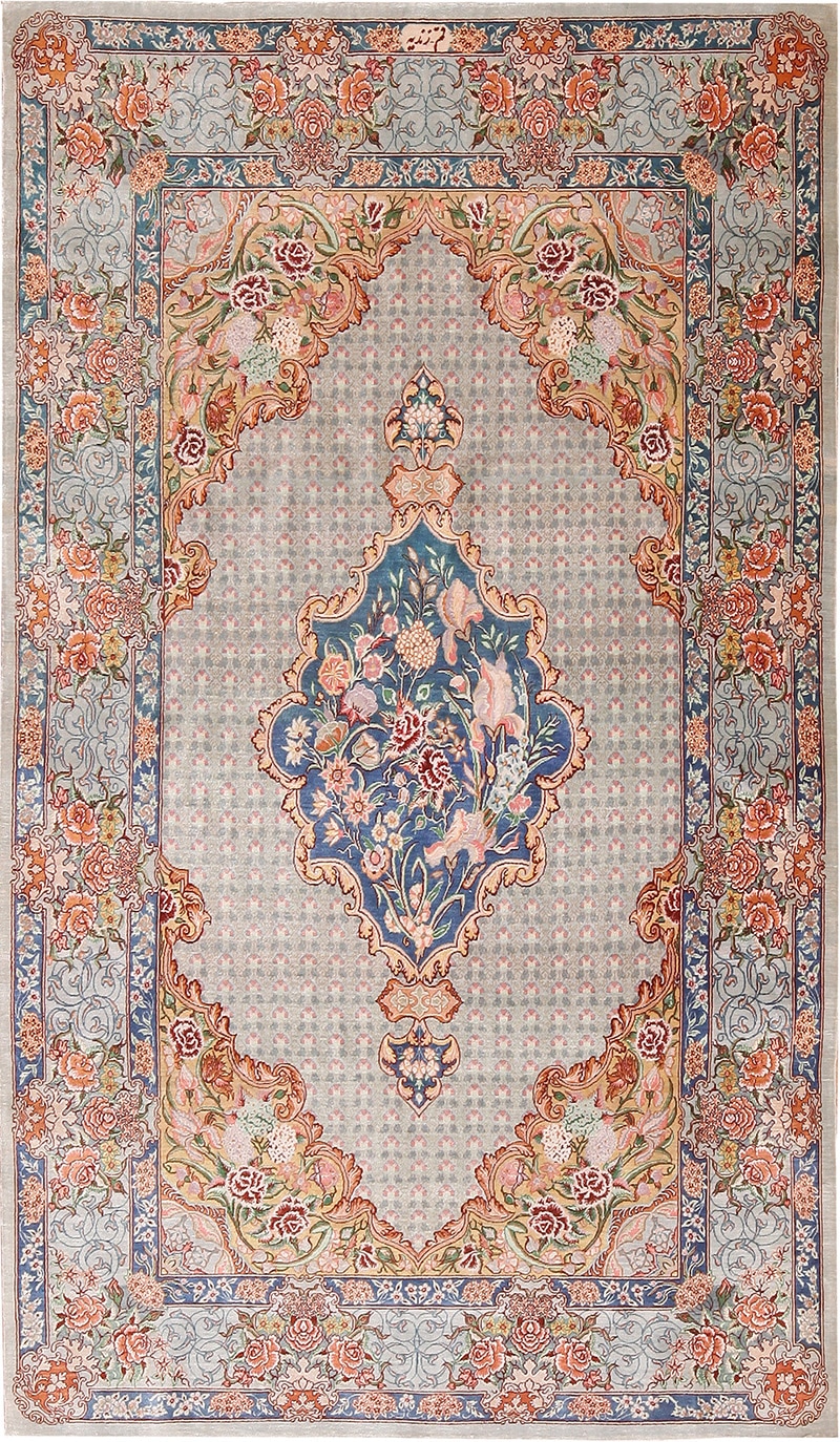 Vintage Persian Qum Silk Floral Runner Rug by Nazmiyal Rugs