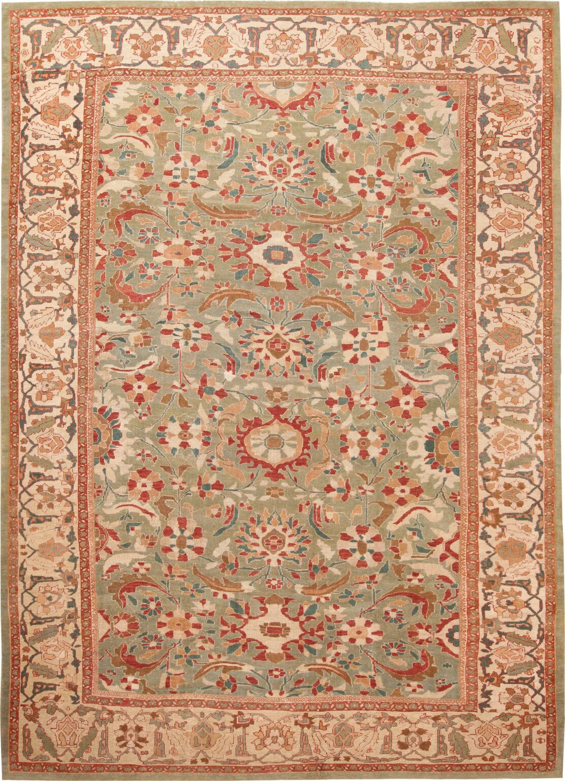 Large Green Antique Sultanabad Rug 70941 by Nazmiyal antique Rugs