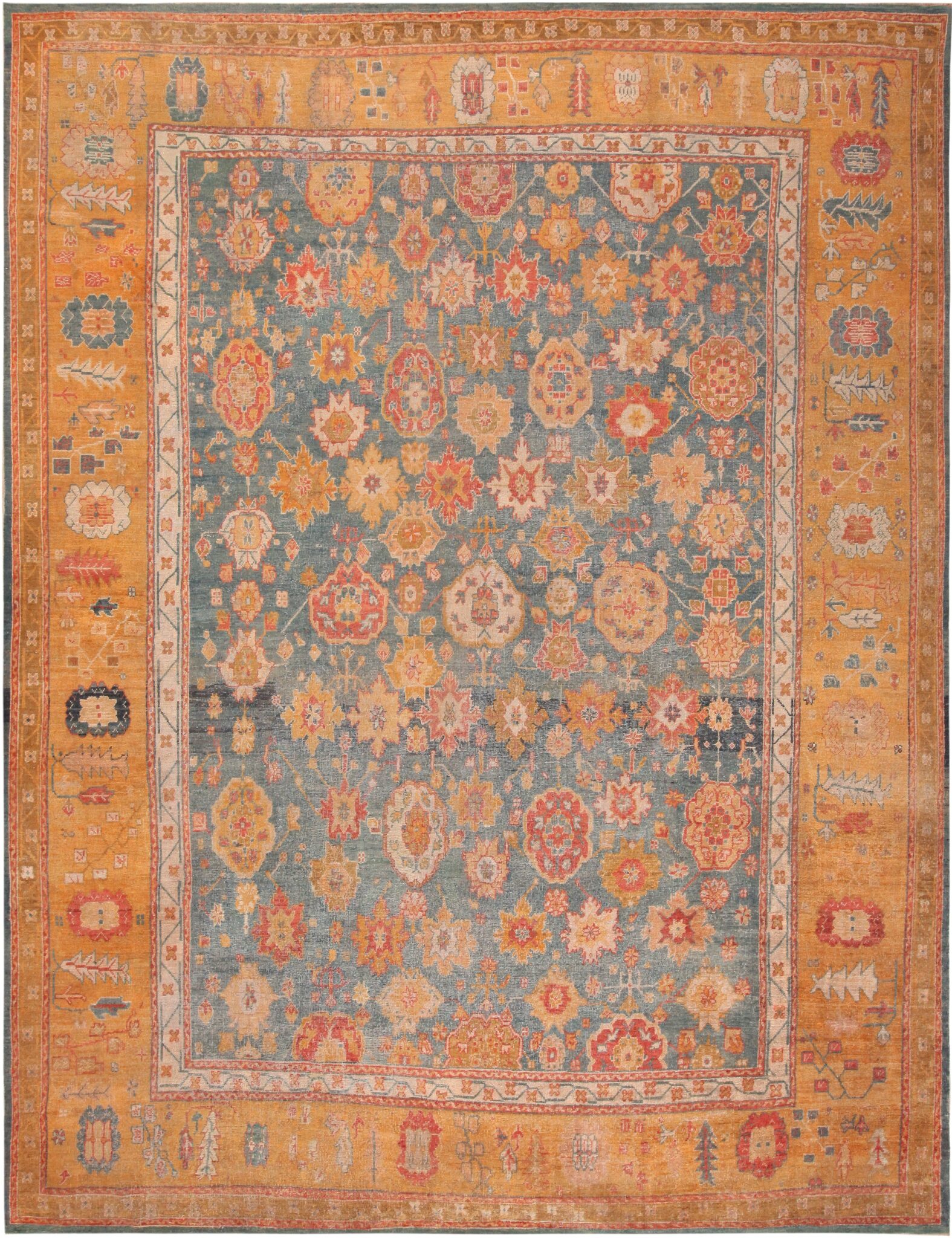 Timeless Heirloom Earthy Tone Antique Oushak Turkish Rug