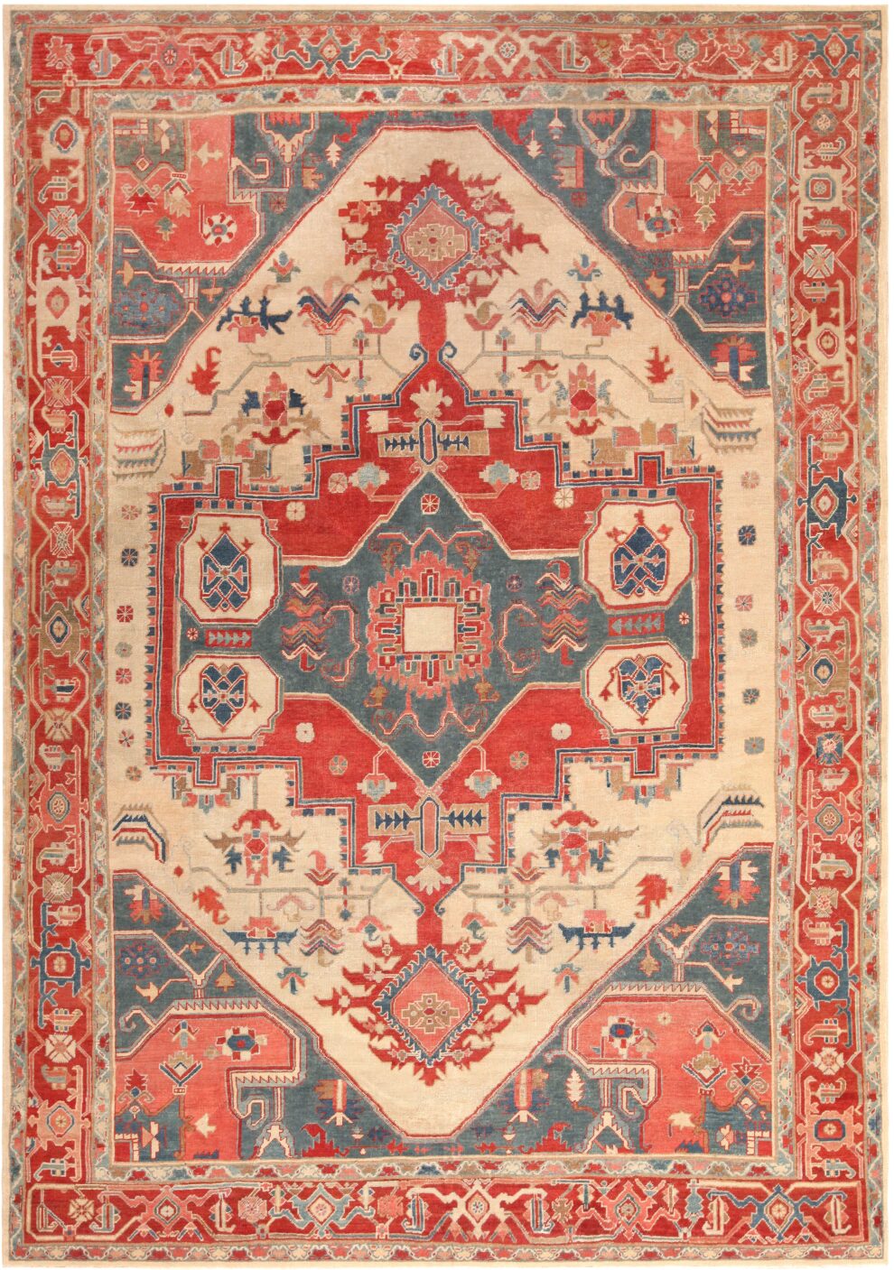 Antique Persian Heriz Rug in Faded Rust and Sky Blue with Medallion ...