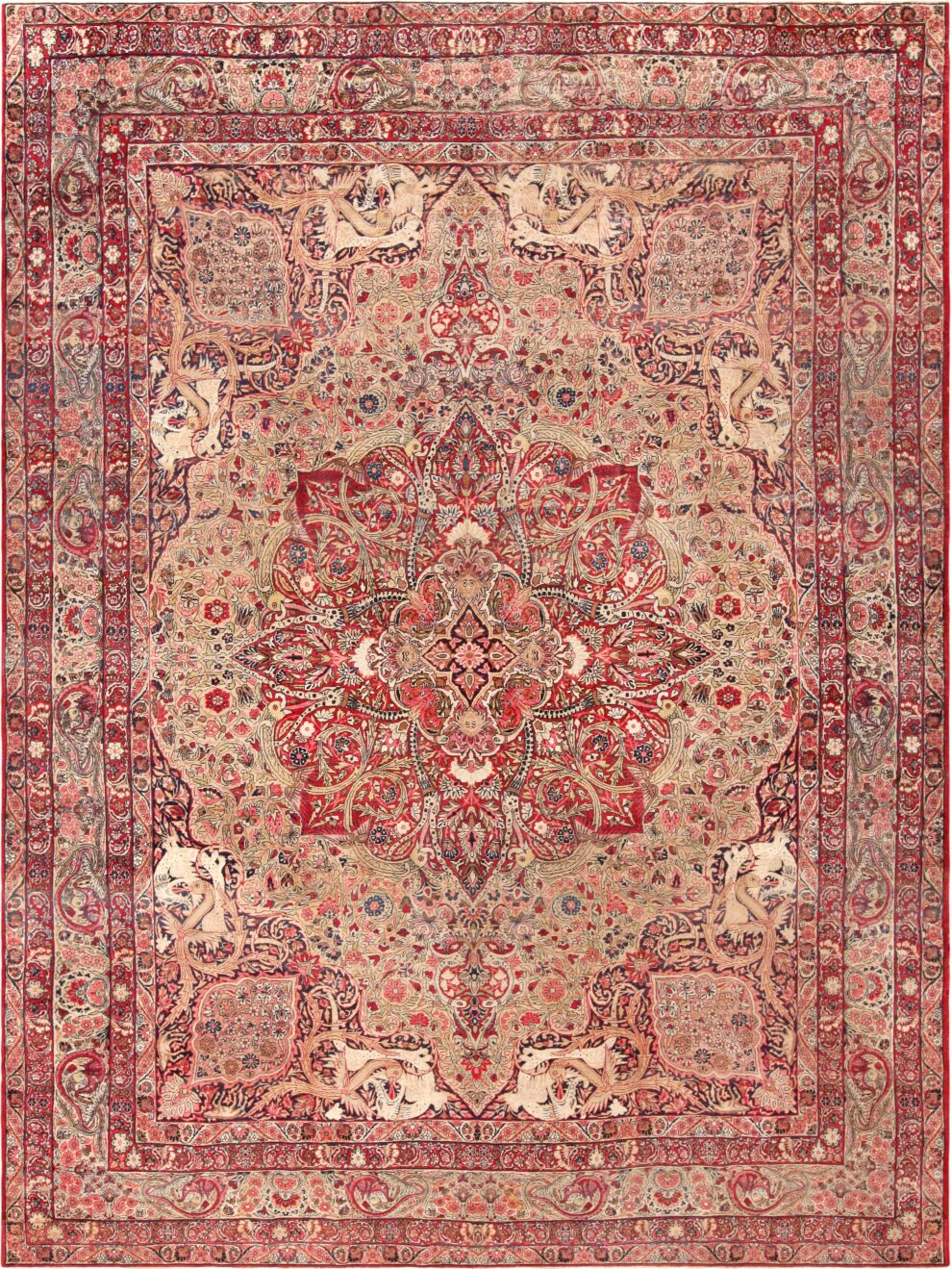 Floral Vase Design Antique Persian Kerman Rug 72477 Nazmiyal