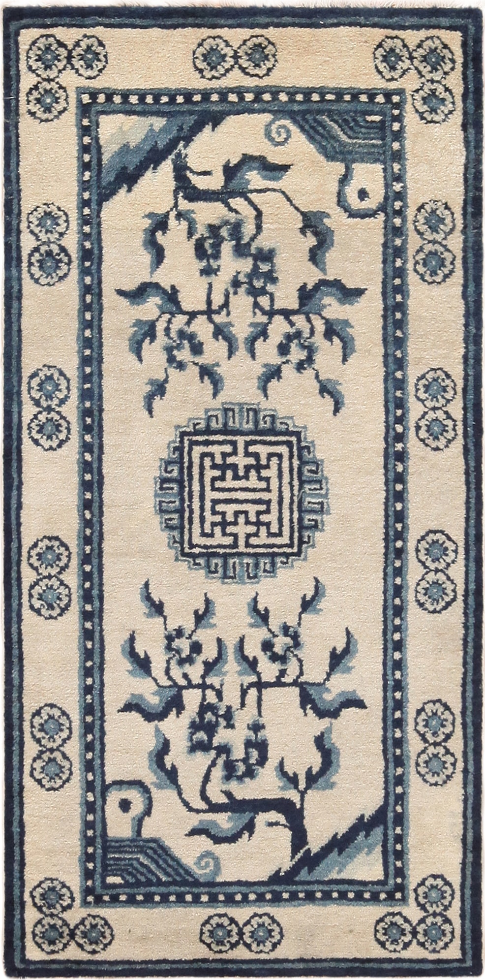 Ivory & Blue Antique Chinese Rug 72061 Nazmiyal Antique Rugs