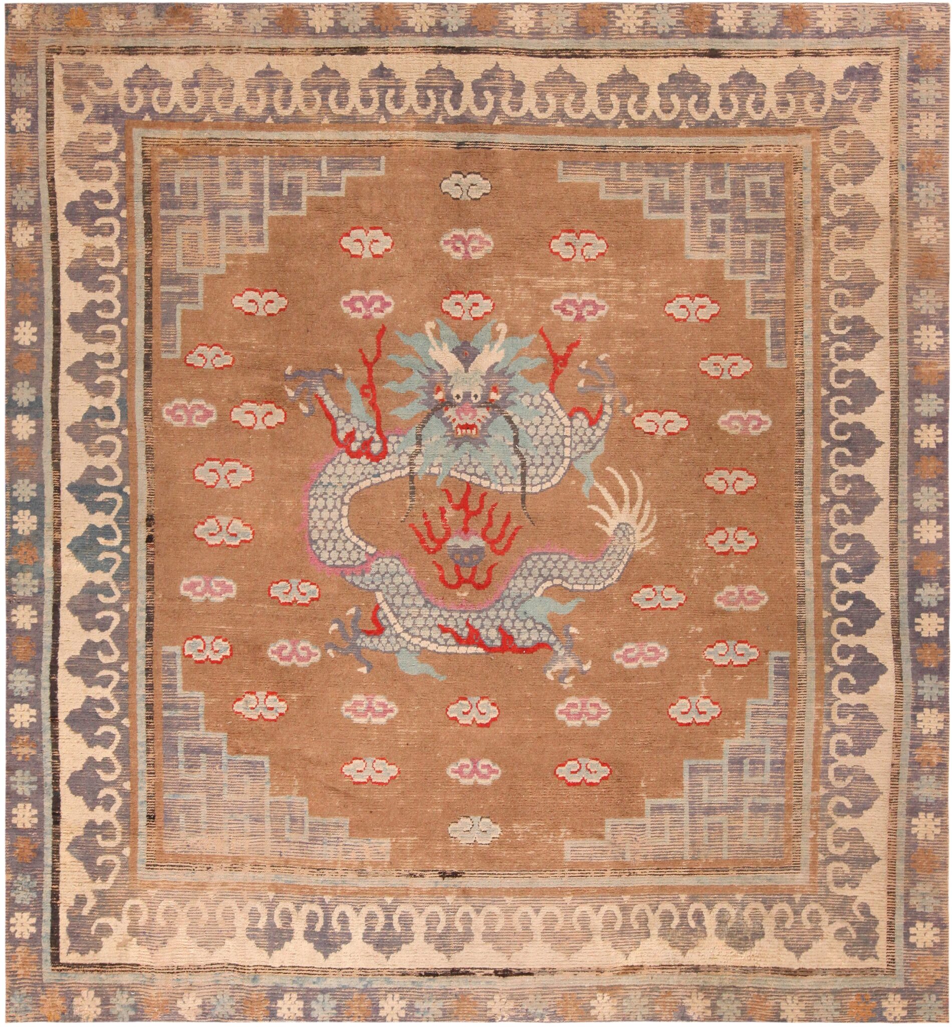 Antique Dragon Design Mongolian Rug 72319 by Nazmiyal
