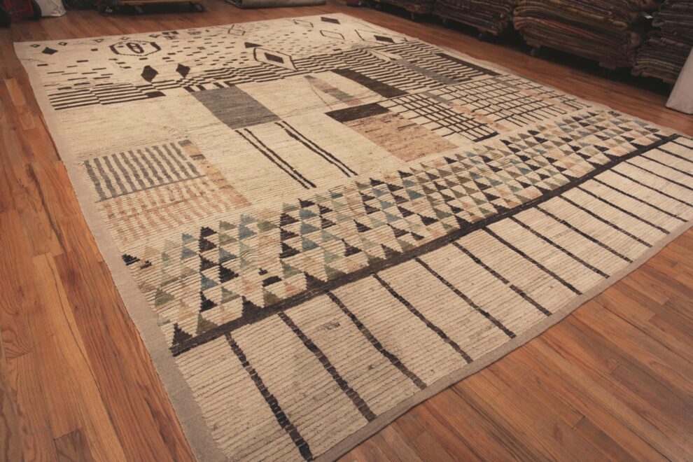 Large Primitive Motifs Modern Folk Art Area Rug 11869 Nazmiyal