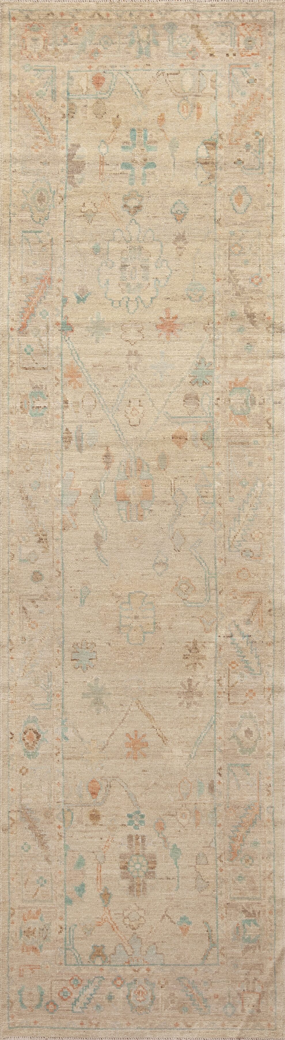 Pastel Modern Turkish Oushak Design Runner 11192 Nazmiyal