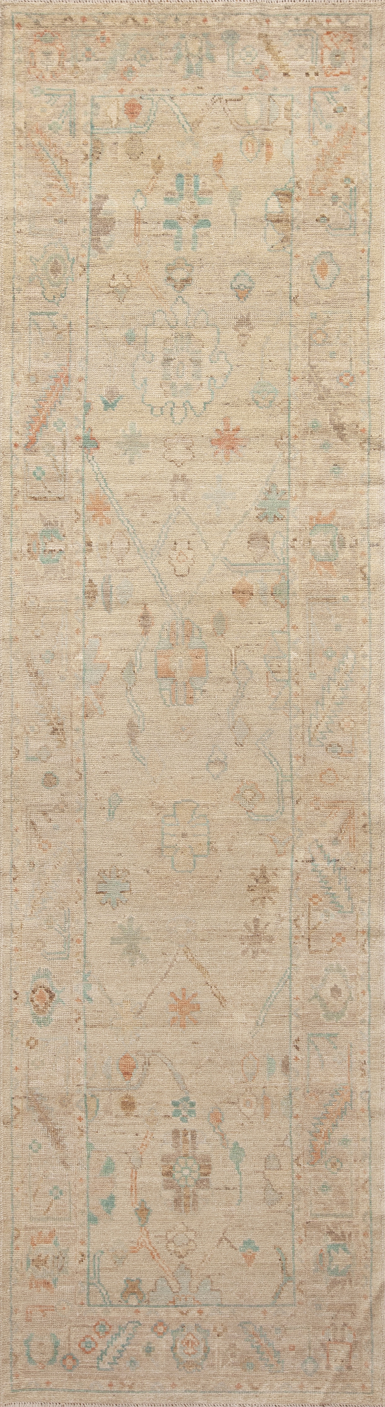Pastel Modern Turkish Oushak Design Runner 11192 Nazmiyal