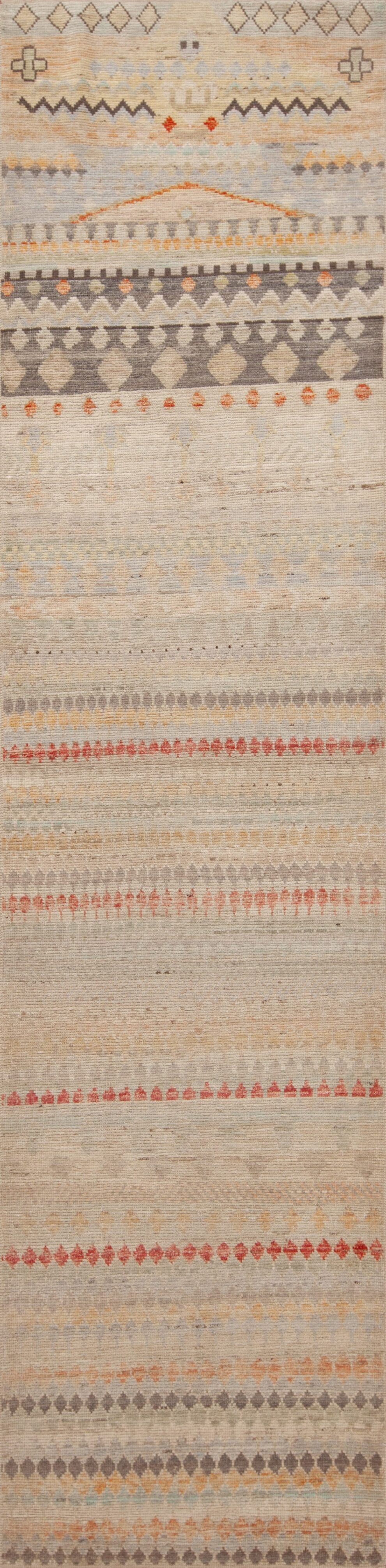 Tribal Geometric Modern Hallway Runner Rug 11062 Nazmiyal