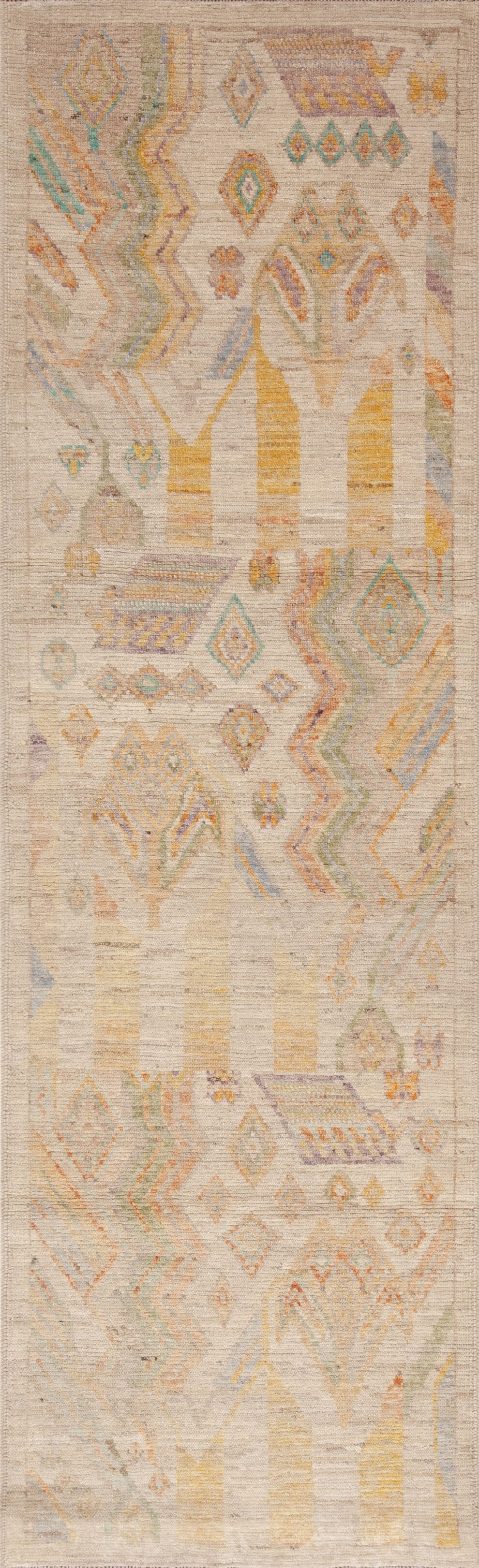 Tribal Nomadic Light Color Modern Runner Rug 11014 Nazmiyal