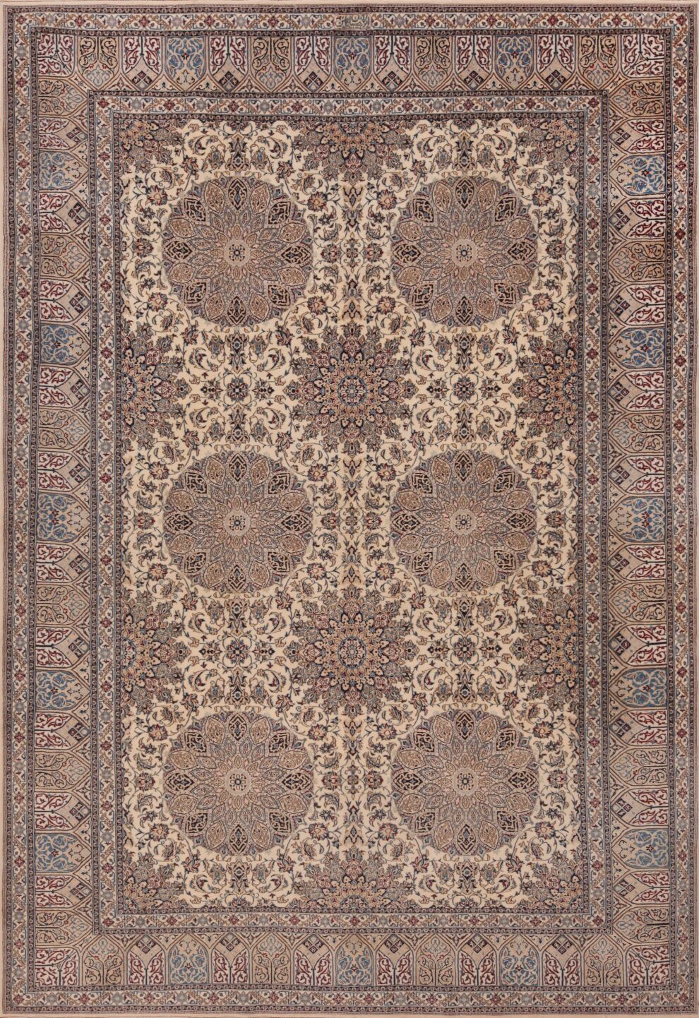Silk And Wool Fine Vintage Persian Nain Large Area Rug 72483