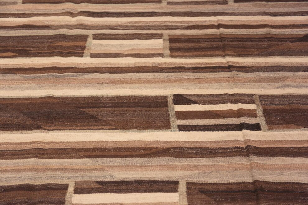 Modern Flat Woven Brown Geometric Large Kilim Rug 11838