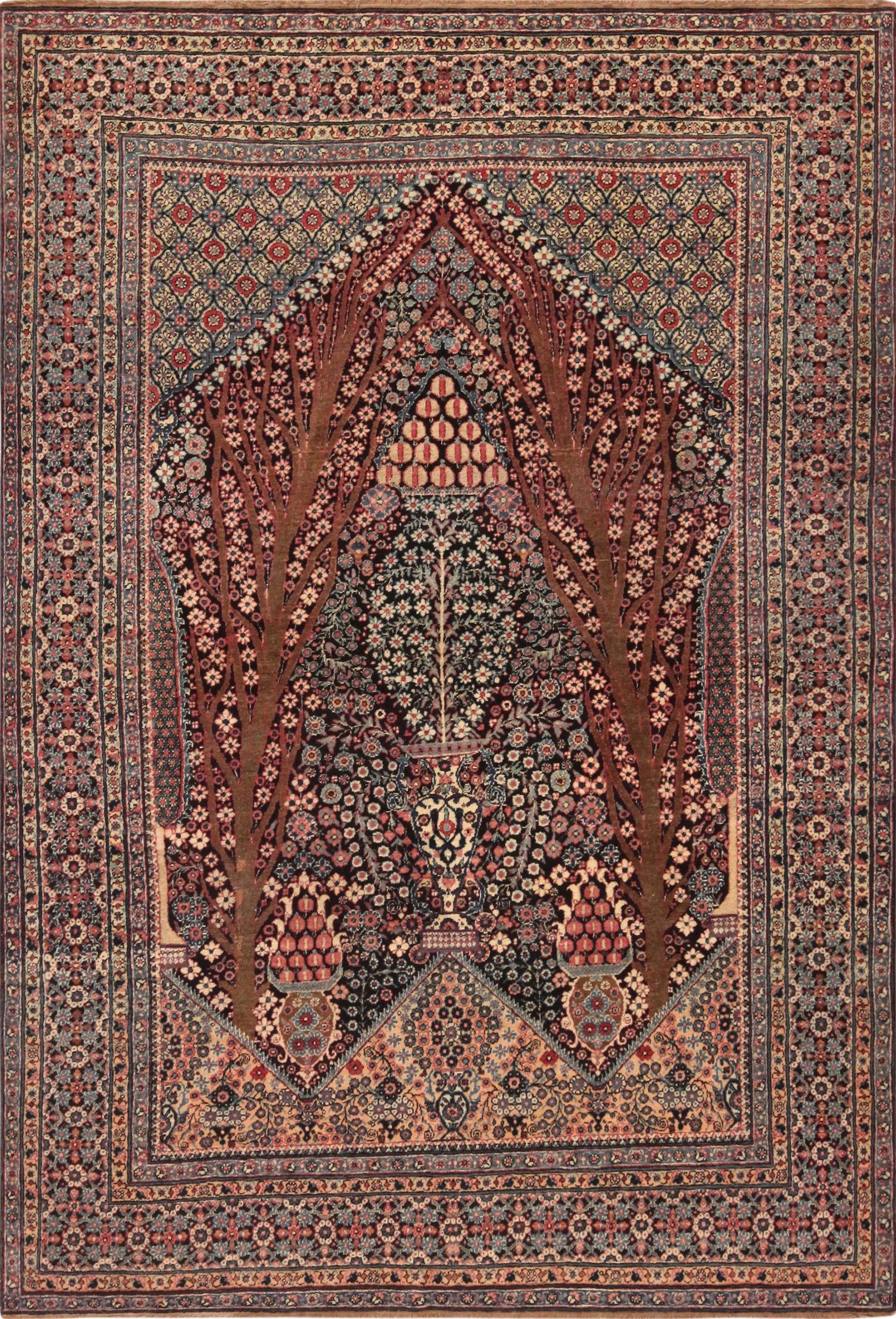 Fine Antique Persian Prayer Design Tehran Rug 72456 Nazmiyal