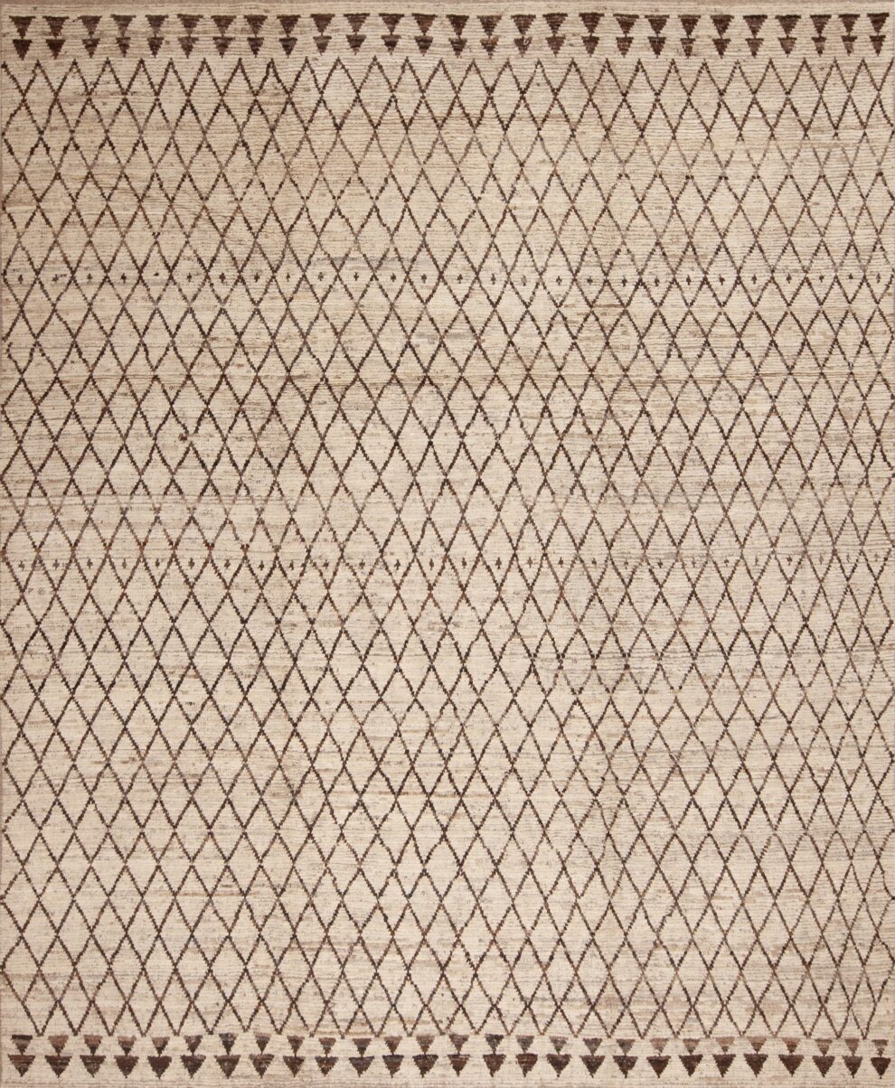 Ivory & Brown Diamond Grid Design Modern Rug 11423 Nazmiyal