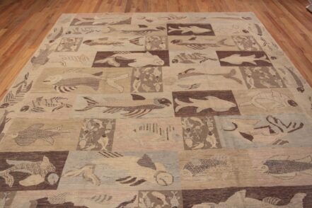 Artistic Aquatic Fish Design Modern Area Rug 11564 Nazmiyal