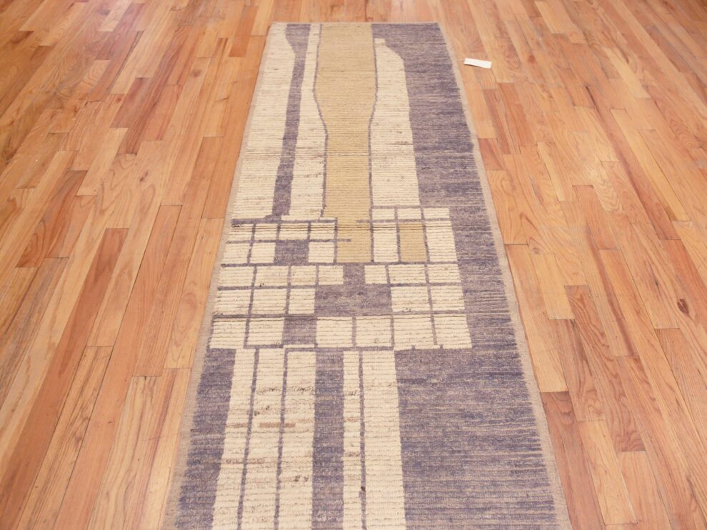 Tribal Geometric Neutral Modern Hall Runner Rug 11176 Nazmiyal