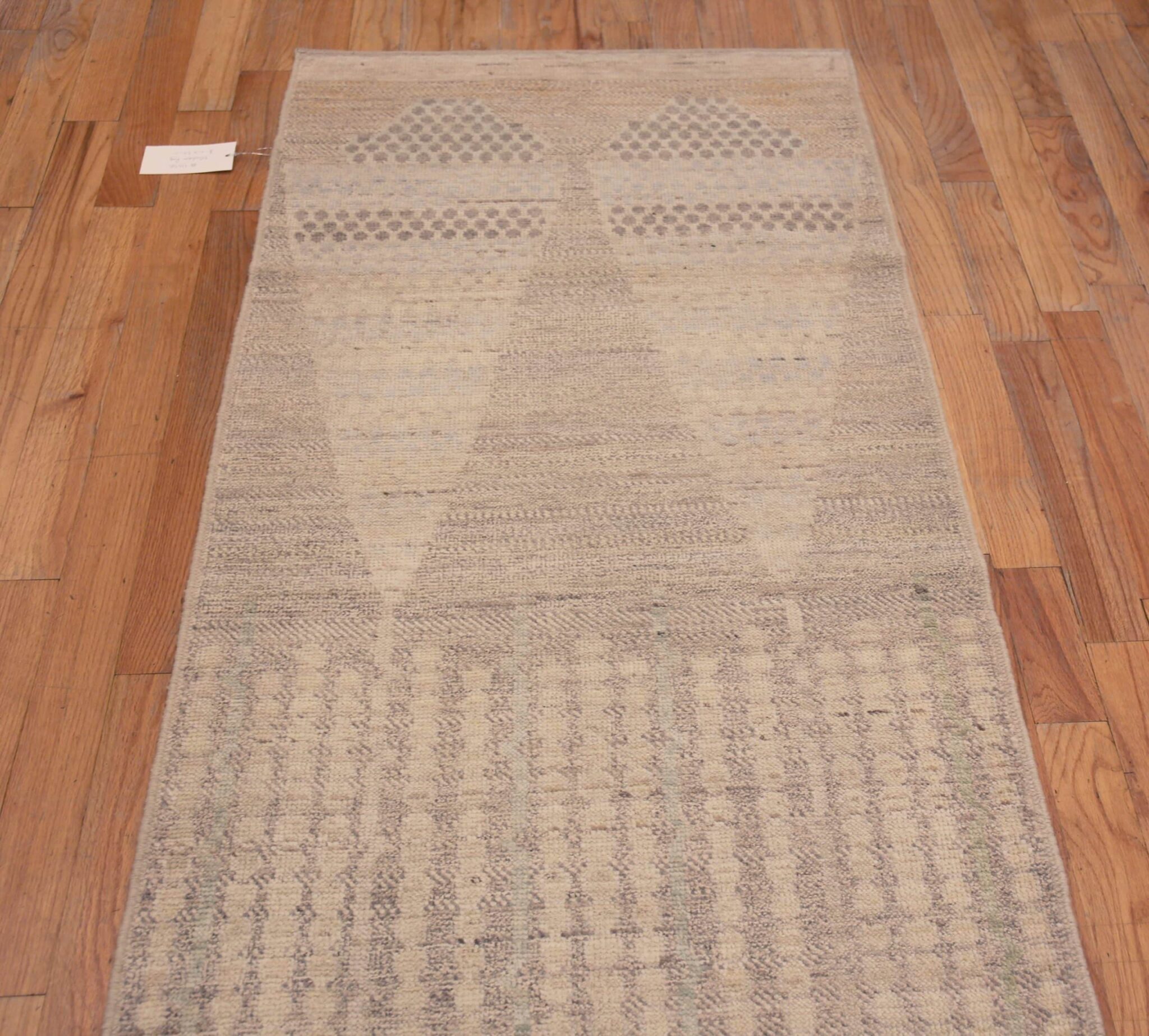 Neutral Artistic Tribal Modern Hallway Runner Rug 11058 Nazmiyal