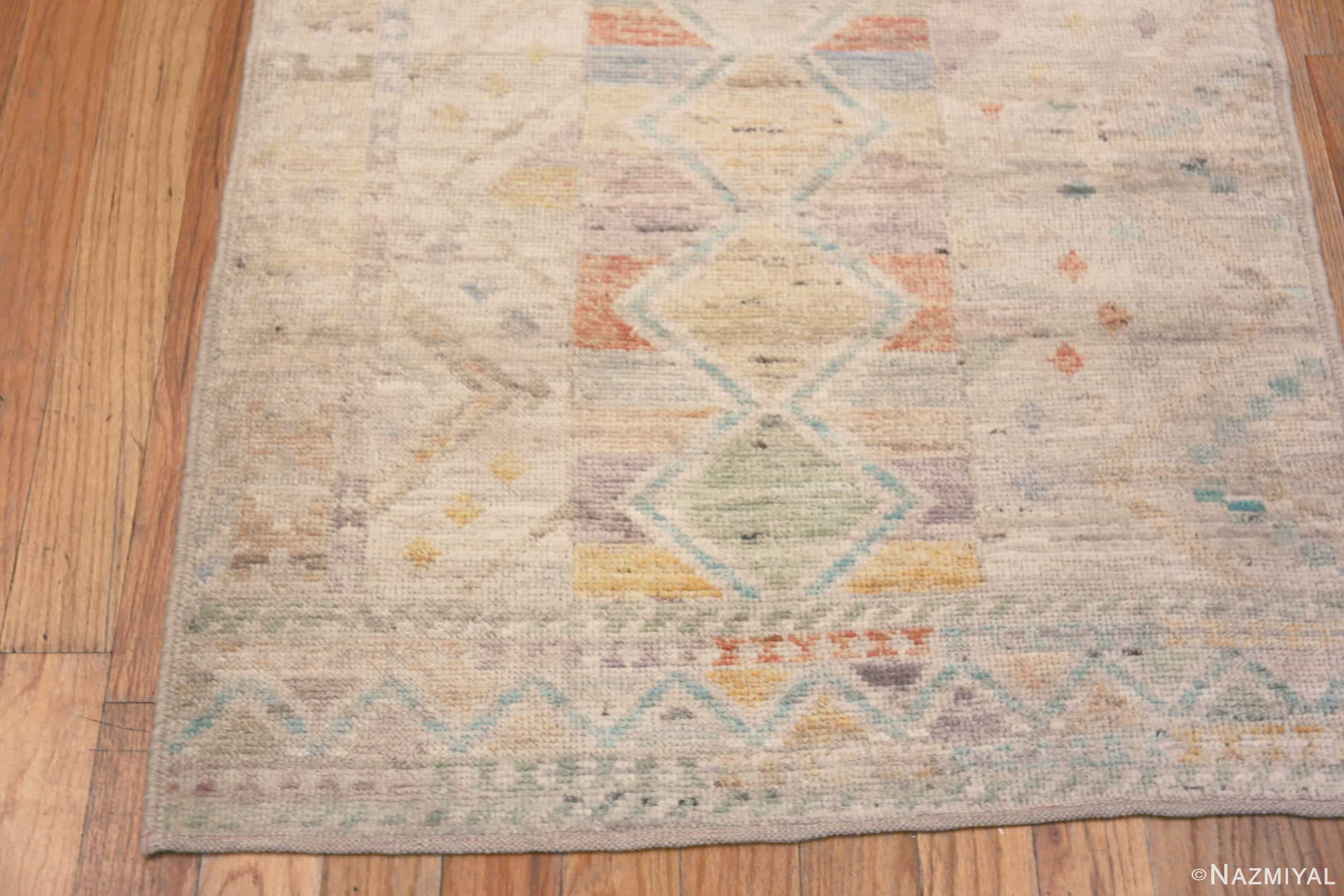 Ivory Pastel Tribal Geometric Modern Runner Rug 11053 Nazmiyal