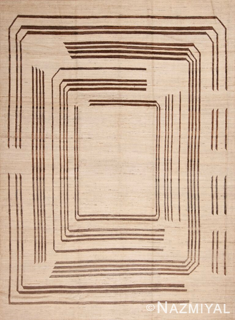 Ivory & Brown Square Pattern Modern Area Rug 11414 Nazmiyal