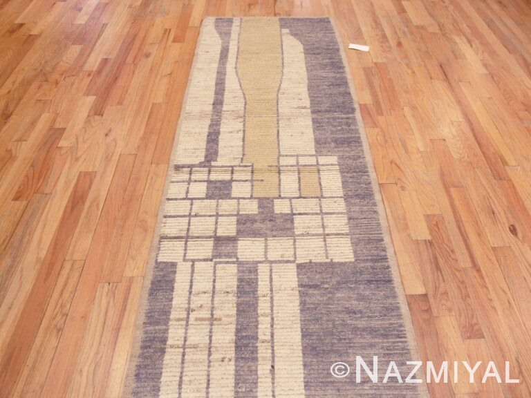 Tribal Geometric Neutral Modern Hall Runner Rug 11176 Nazmiyal