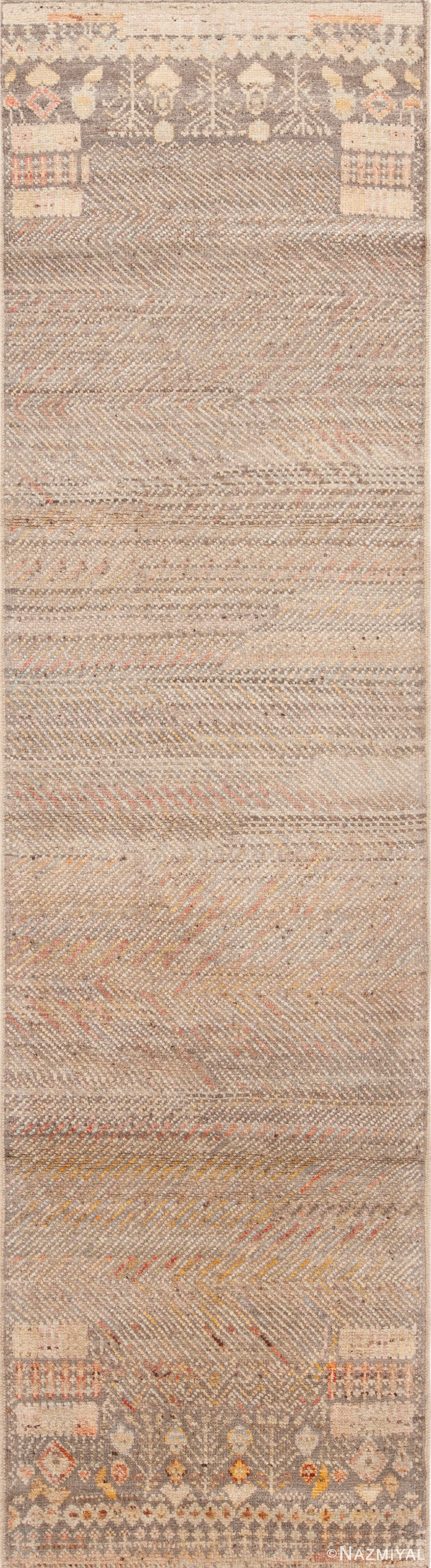 Tribal Neutral Grey Modern Hallway Runner Rug 11016 Nazmiyal