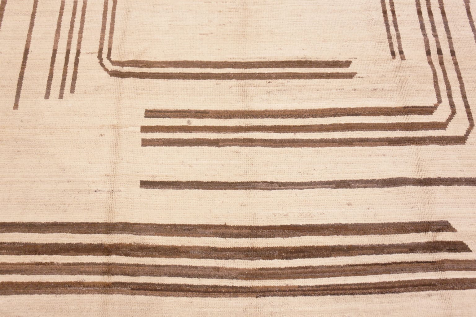 Ivory & Brown Square Pattern Modern Area Rug 11414 Nazmiyal