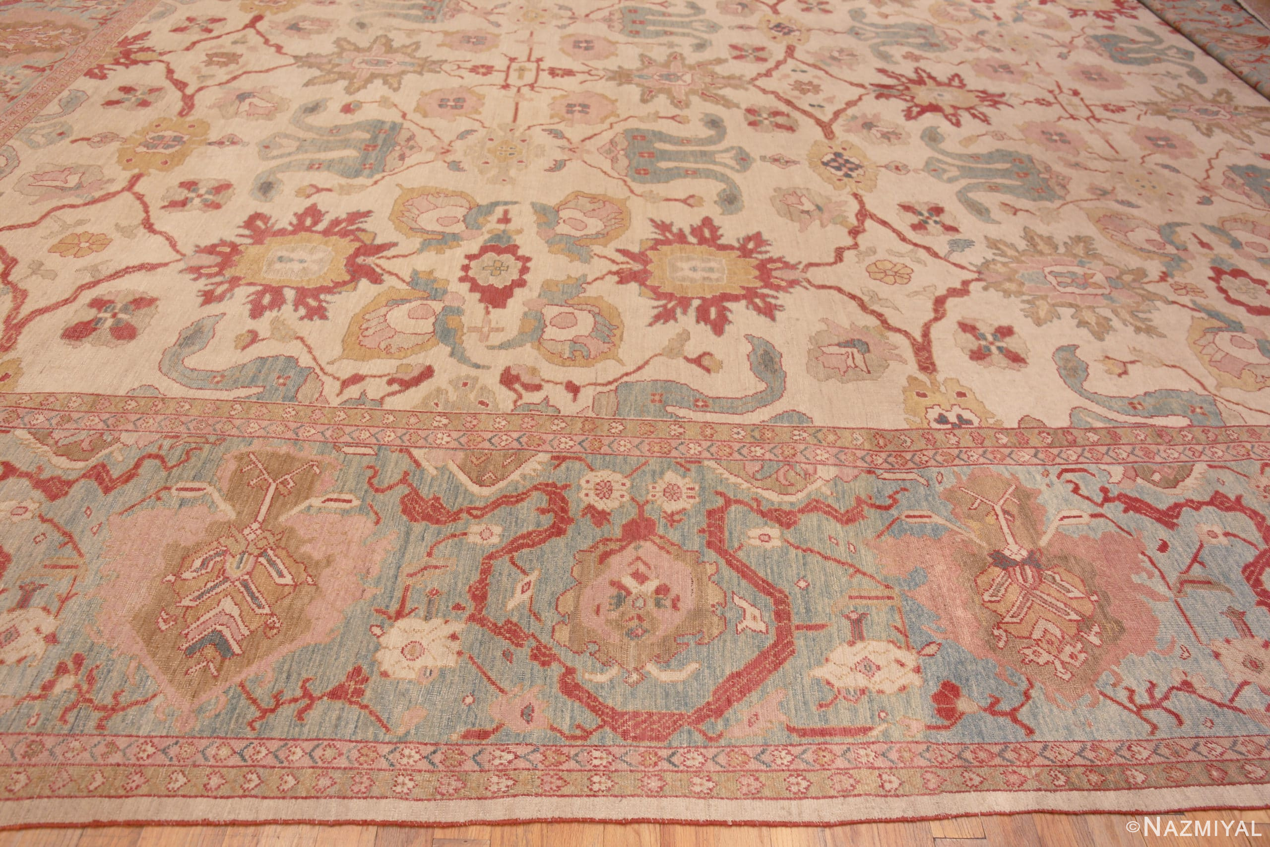 Oversized Ivory Antique Persian Sultanabad Rug 72520 Nazmiyal