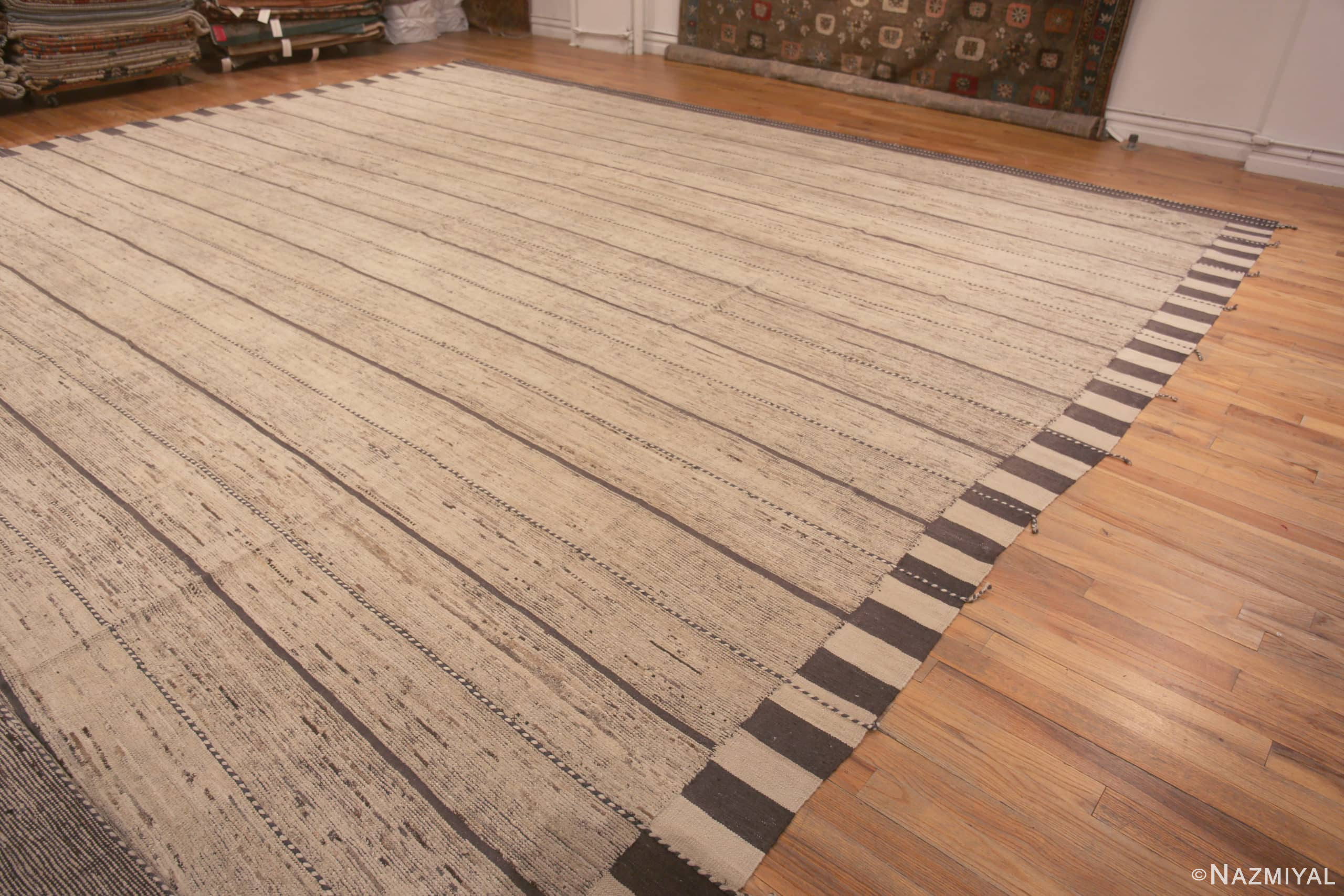 Oversized Neutral Cream Stripe Modern Area Rug 11864 Nazmiyal