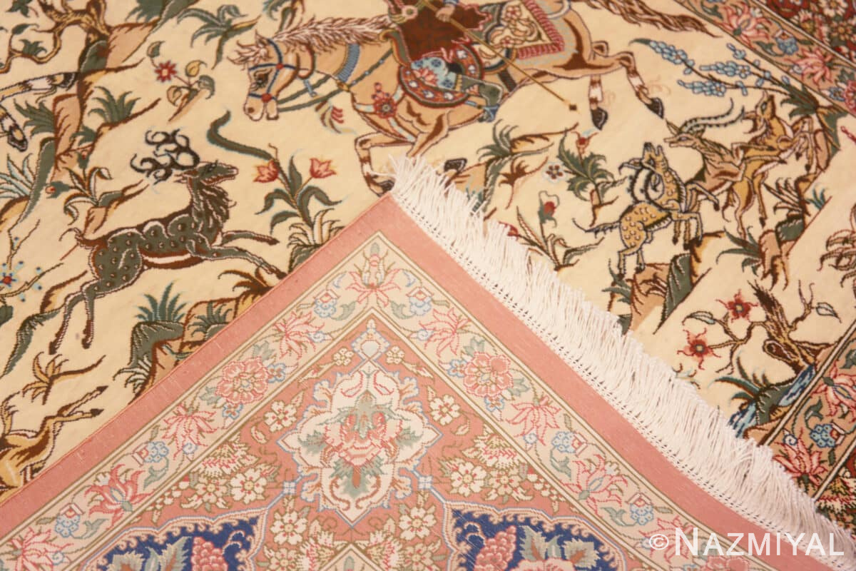 Artistic Hunting Design Luxurious Vintage Persian Silk Qum Rug