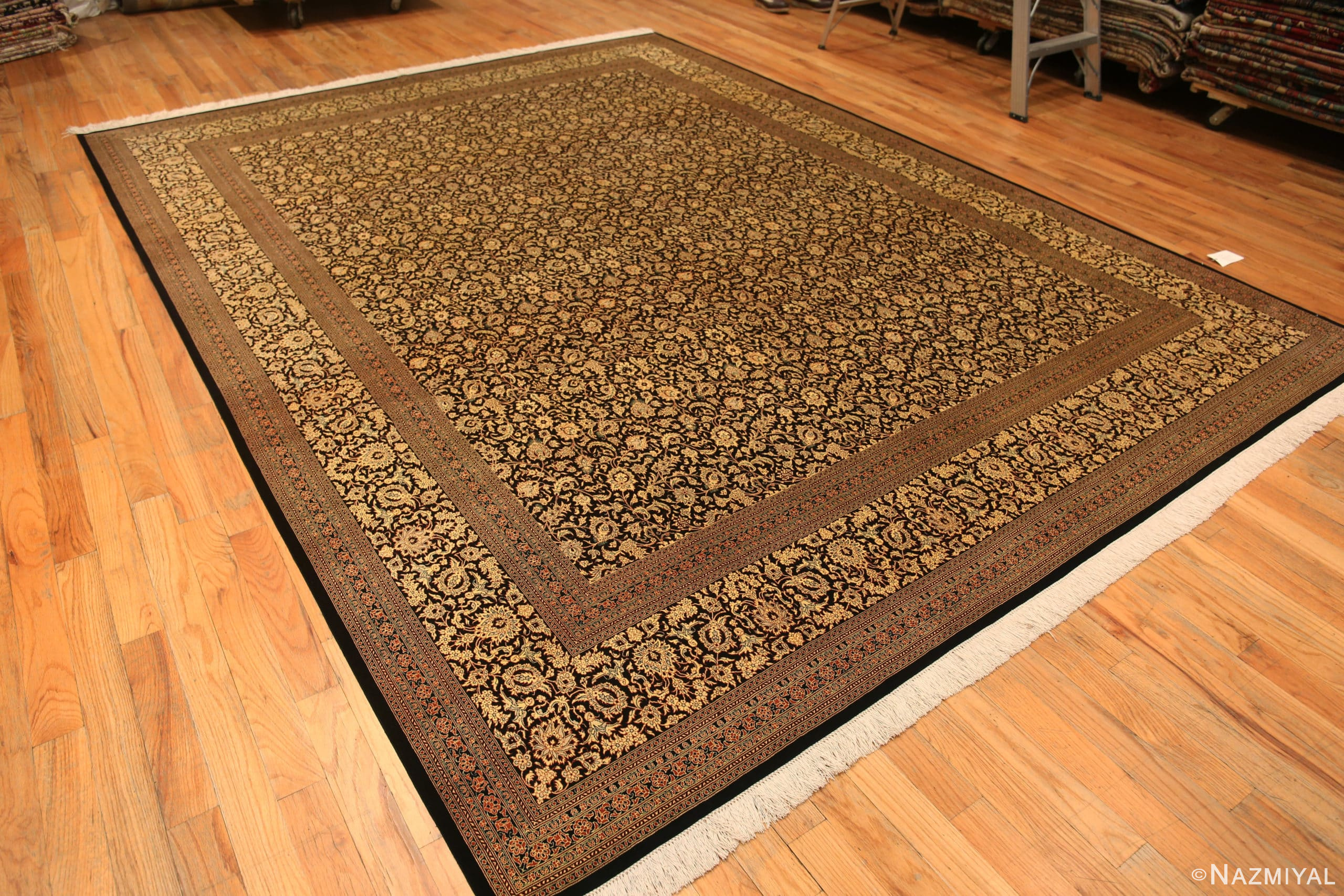 Floral Luxurious Vintage Persian Silk Qum Rug Nazmiyal Rugs