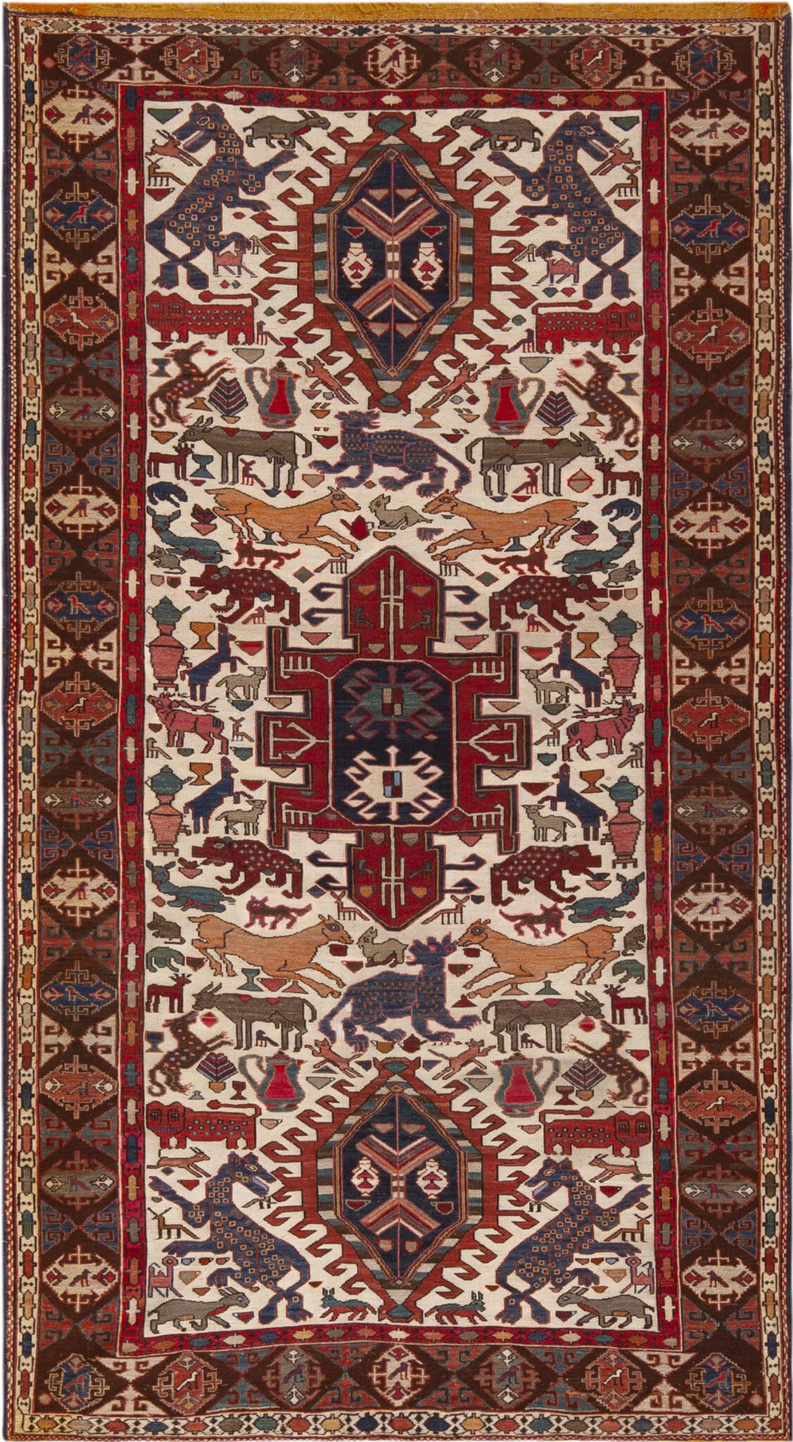 Silk Vintage Caucasian Soumak Animal Design Rug 72465