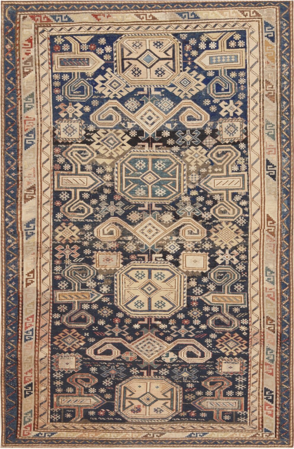 Tribal Antique Caucasian Perpedil Geometric Area Rug 72447