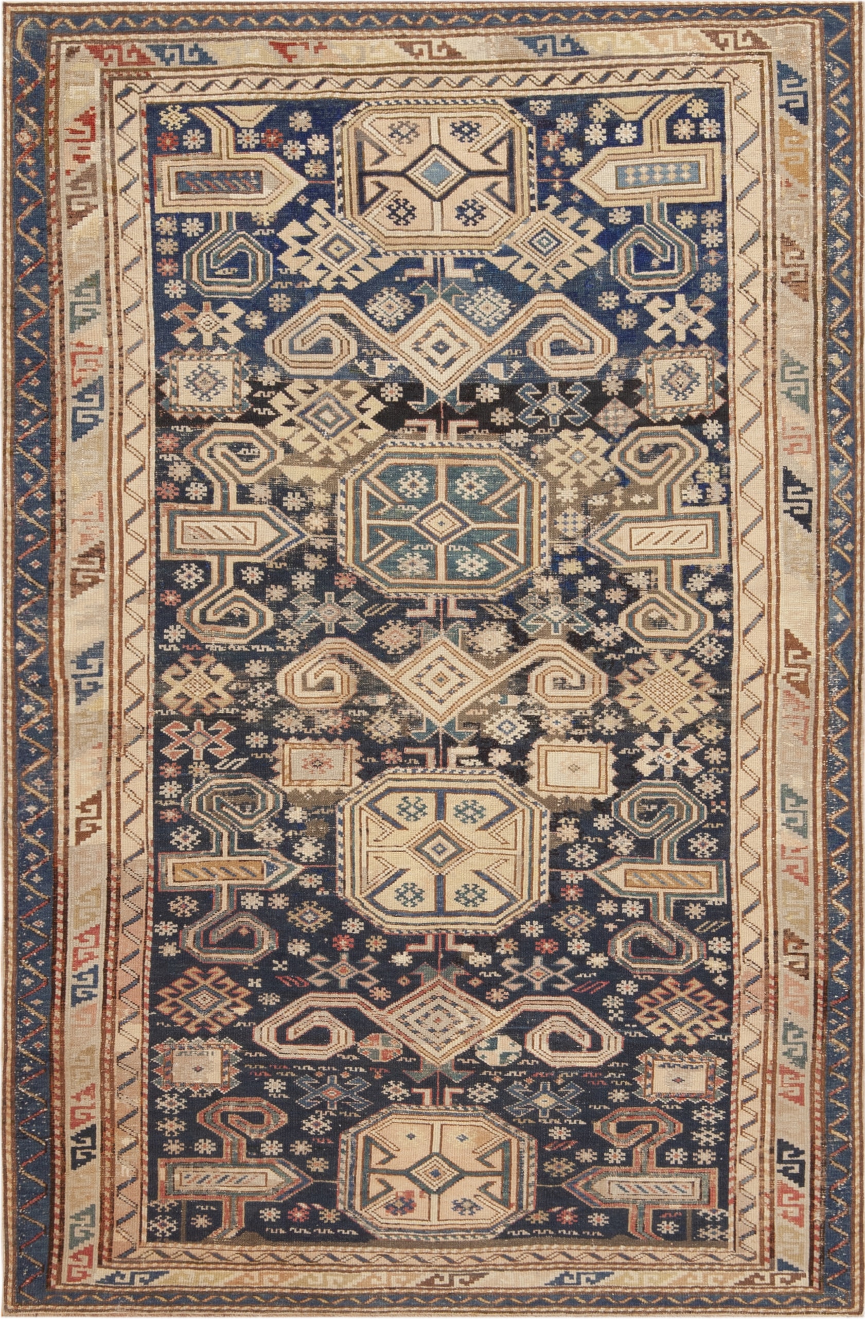 Tribal Antique Caucasian Perpedil Geometric Area Rug 72447