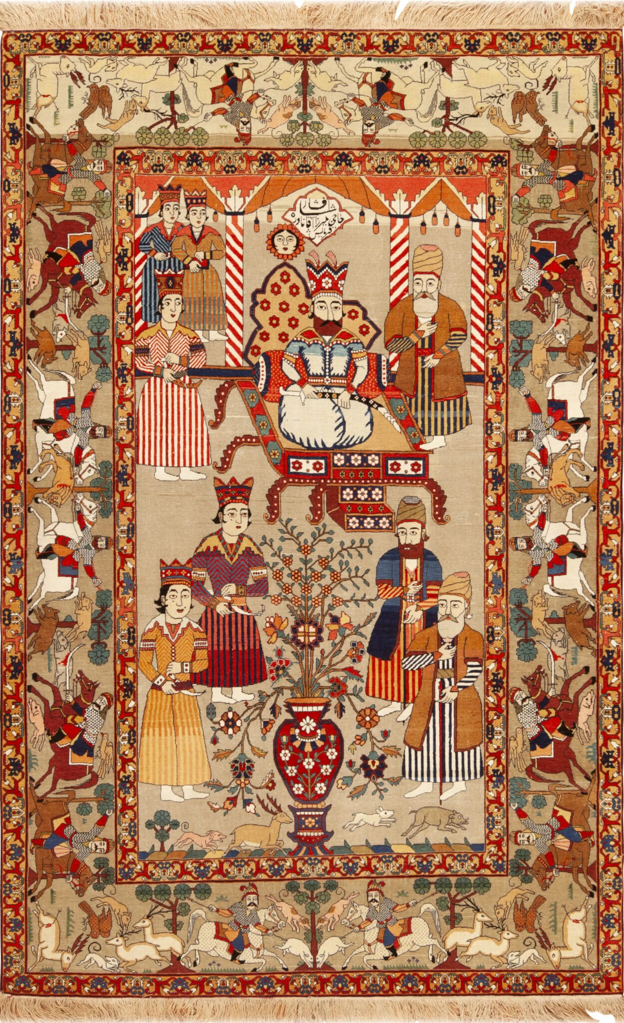 Antique Pictorial Persian Mohtashem Kashan Area Rug 72853