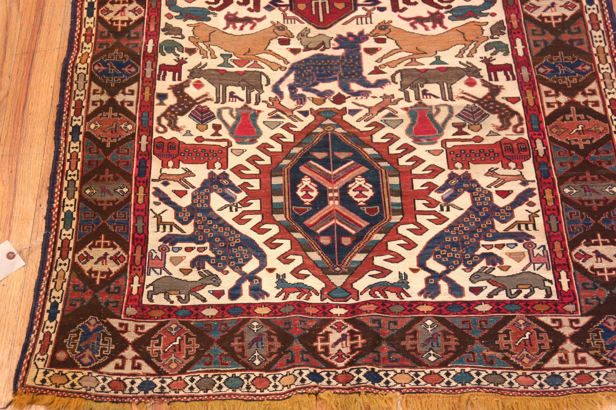 Silk Vintage Caucasian Soumak Animal Design Rug 72465