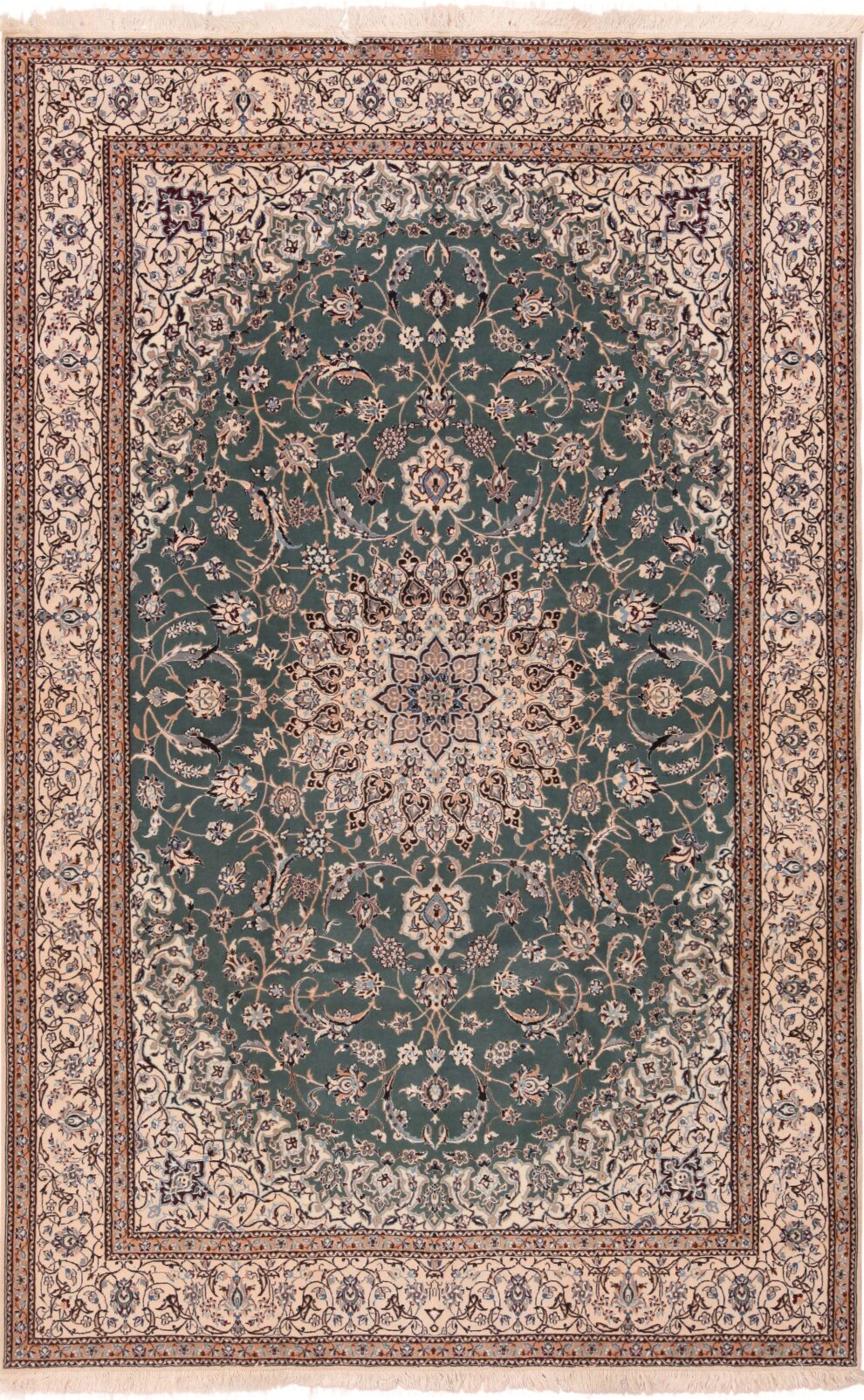 Silk And Wool Fine Vintage Persian Nain Large Area Rug 72483