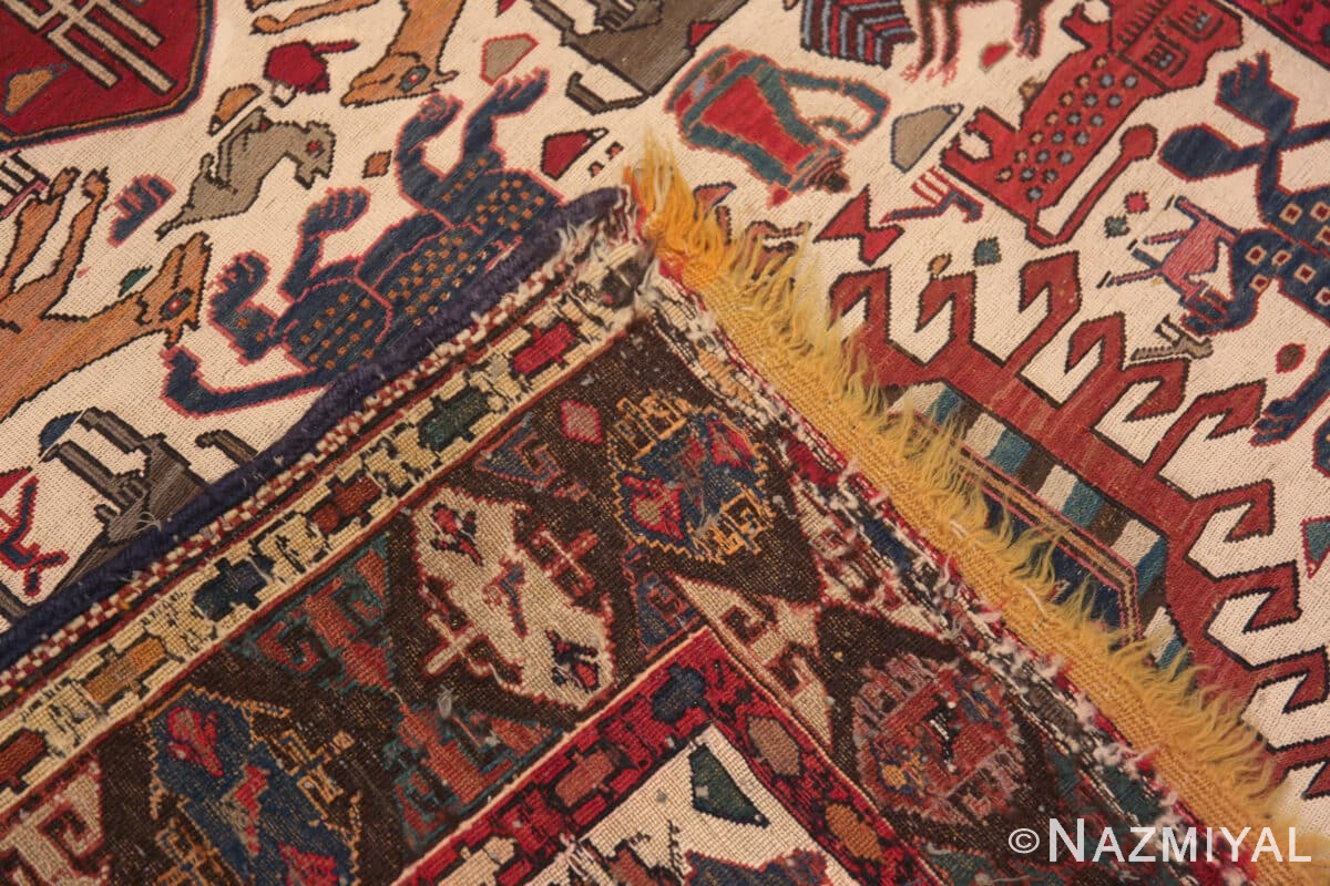 Silk Vintage Caucasian Soumak Animal Design Rug 72465