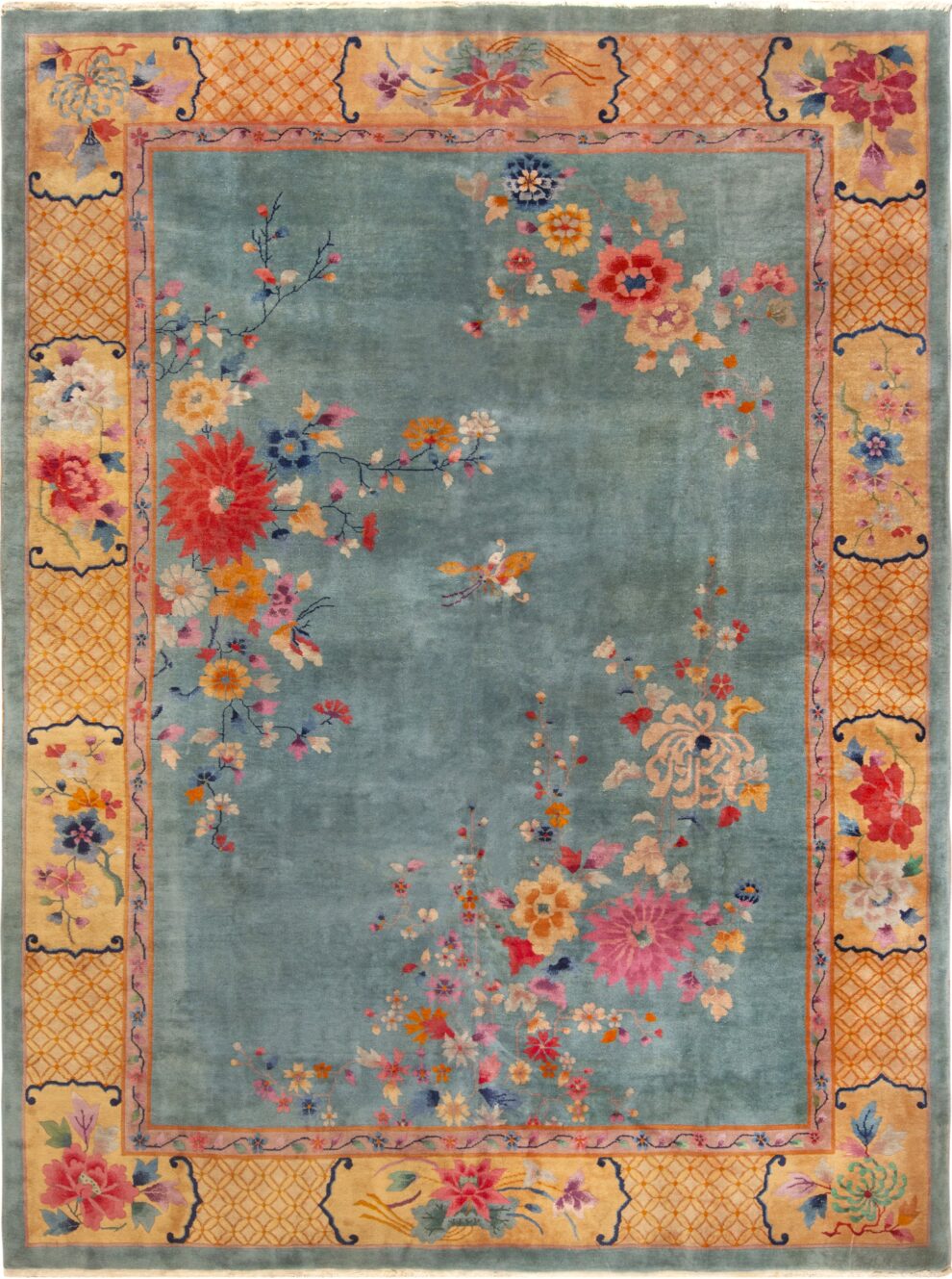 Floral And Colorful Antique Chinese Art Deco Rug 72883