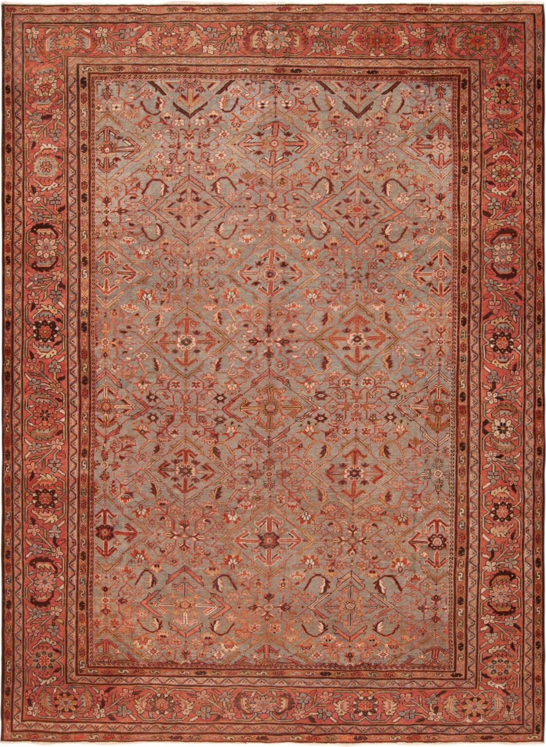 Antique Light Blue Background Persian Sultanabad Nazmiyal Rugs