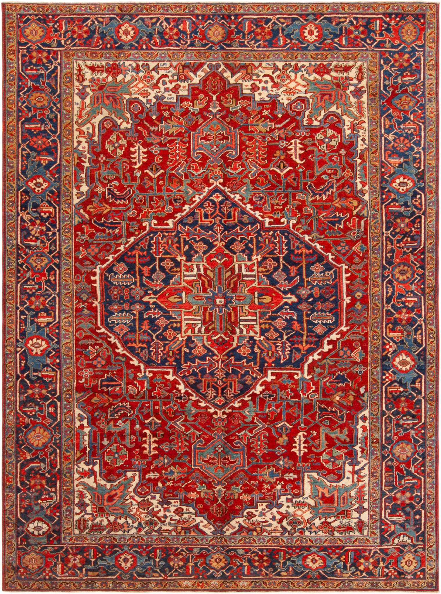 Antique Persian Heriz Rug in Faded Rust and Sky Blue with Medallion ...