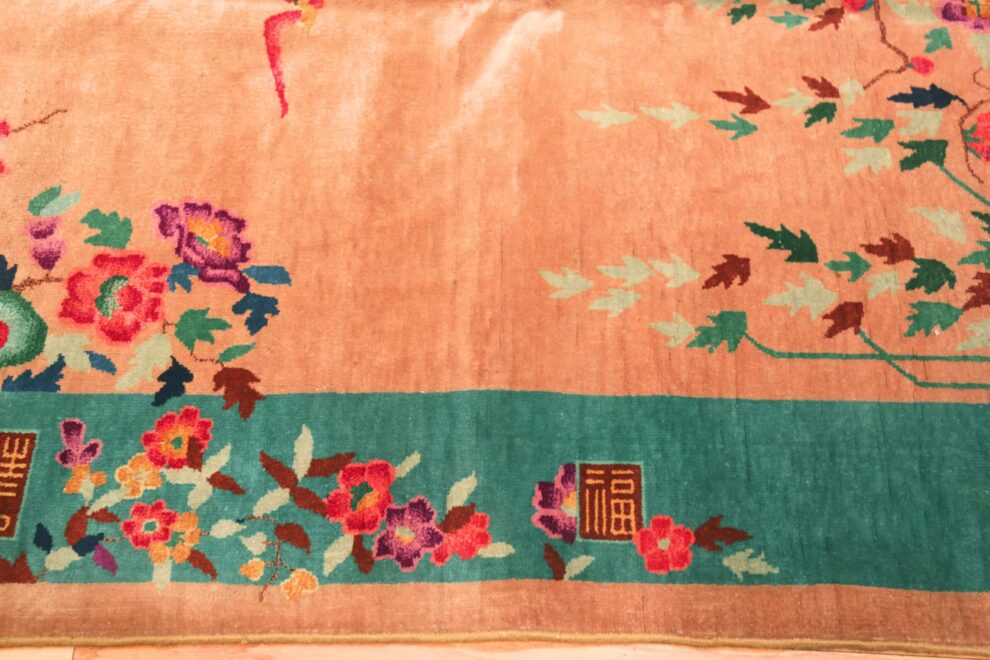 Floral And Colorful Antique Chinese Art Deco Rug 72883