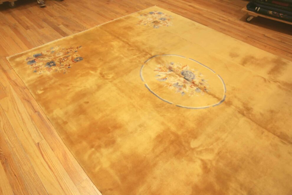 Charming Gold Color Antique Chinese Art Deco Rug 72886