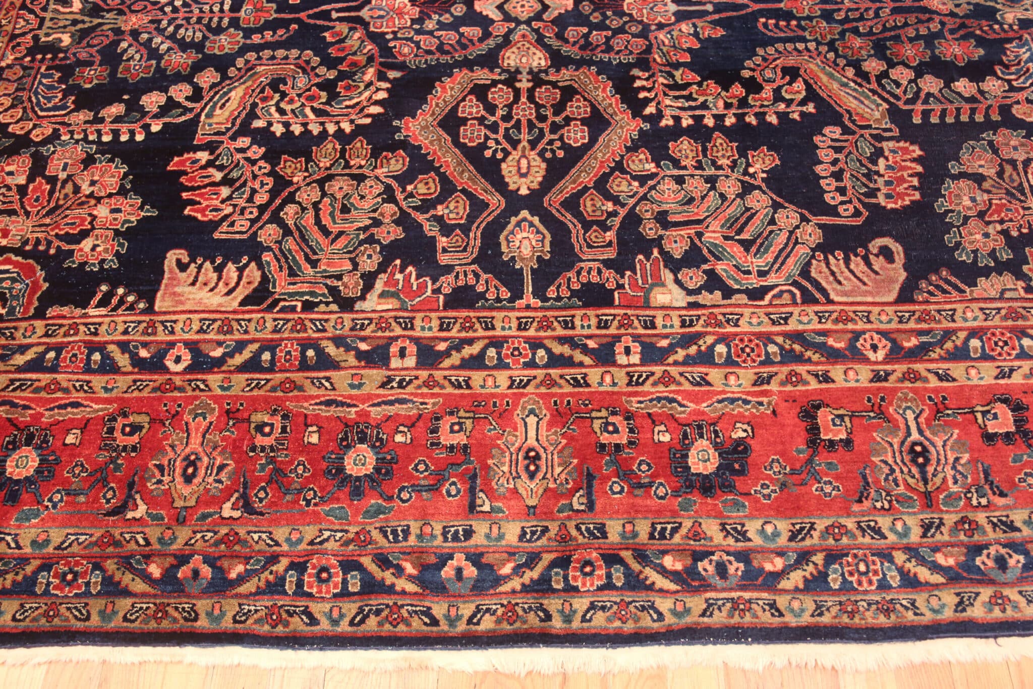 Floral Blue Antique Persian Sarouk Area Rug 72975 Nazmiyal Rugs