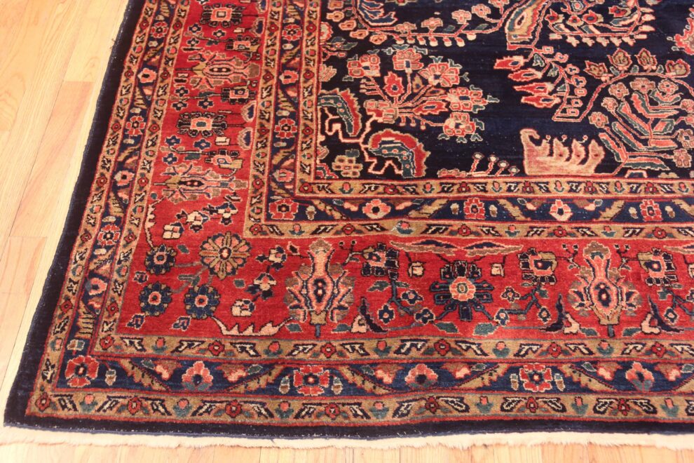 Floral Blue Antique Persian Sarouk Area Rug 72975 Nazmiyal Rugs