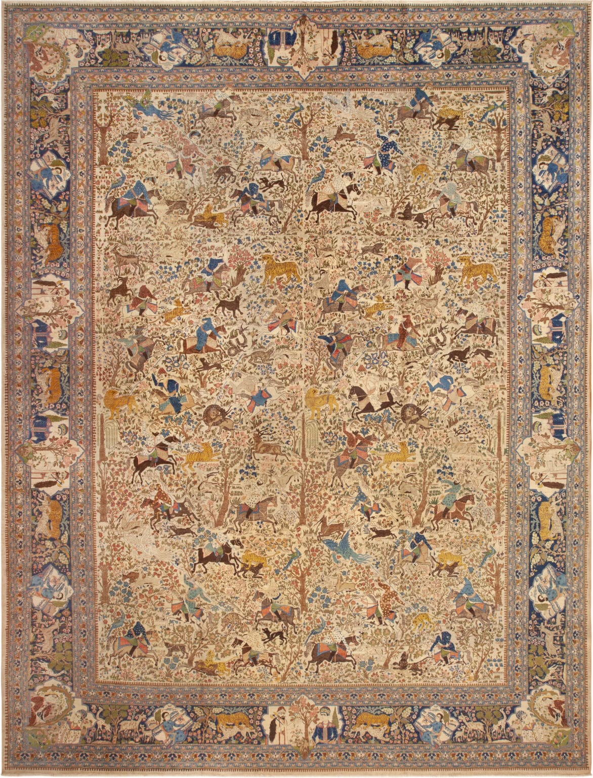 Antique Persian Tabriz Hunting Scene Rug by Nazmiyal Rugs