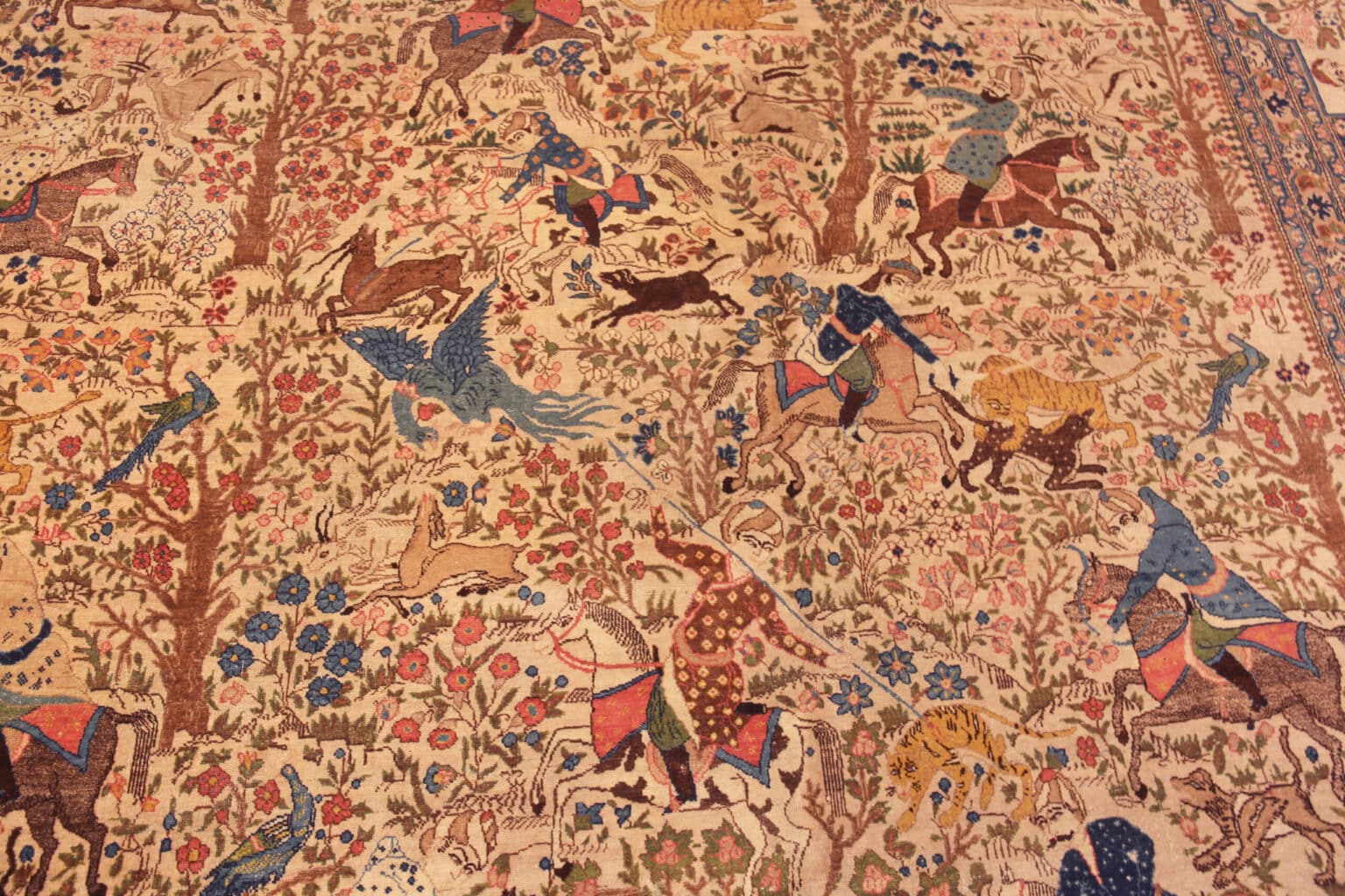 Antique Persian Tabriz Hunting Scene Rug by Nazmiyal Rugs