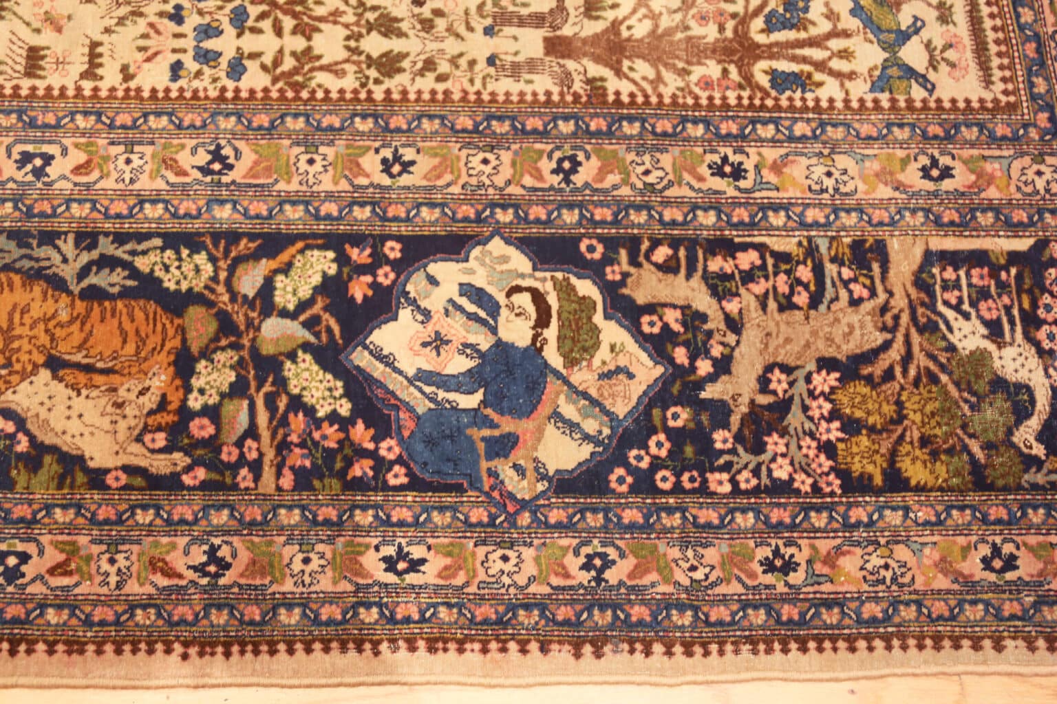 Antique Persian Tabriz Hunting Scene Rug by Nazmiyal Rugs